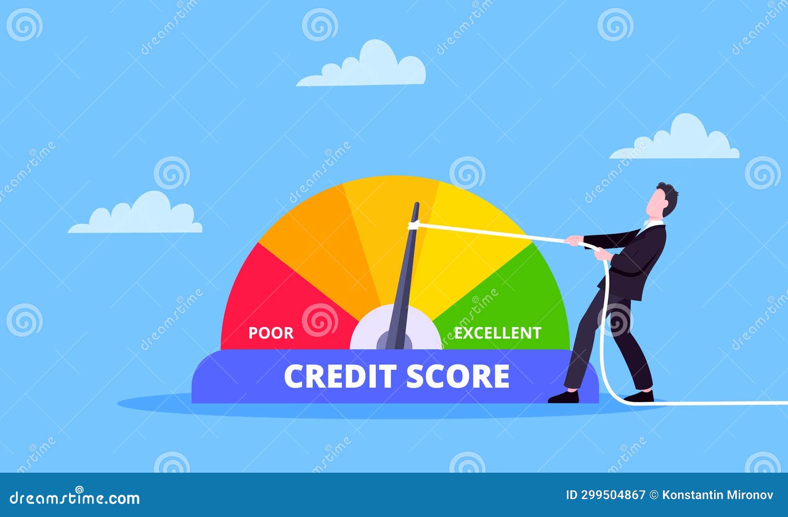 Man Pushes Credit Score Arrow Gauge Speedometer Indicator with Color ... Man Pushes Credit Score Arrow Gauge Speedometer Indicator with Color ...