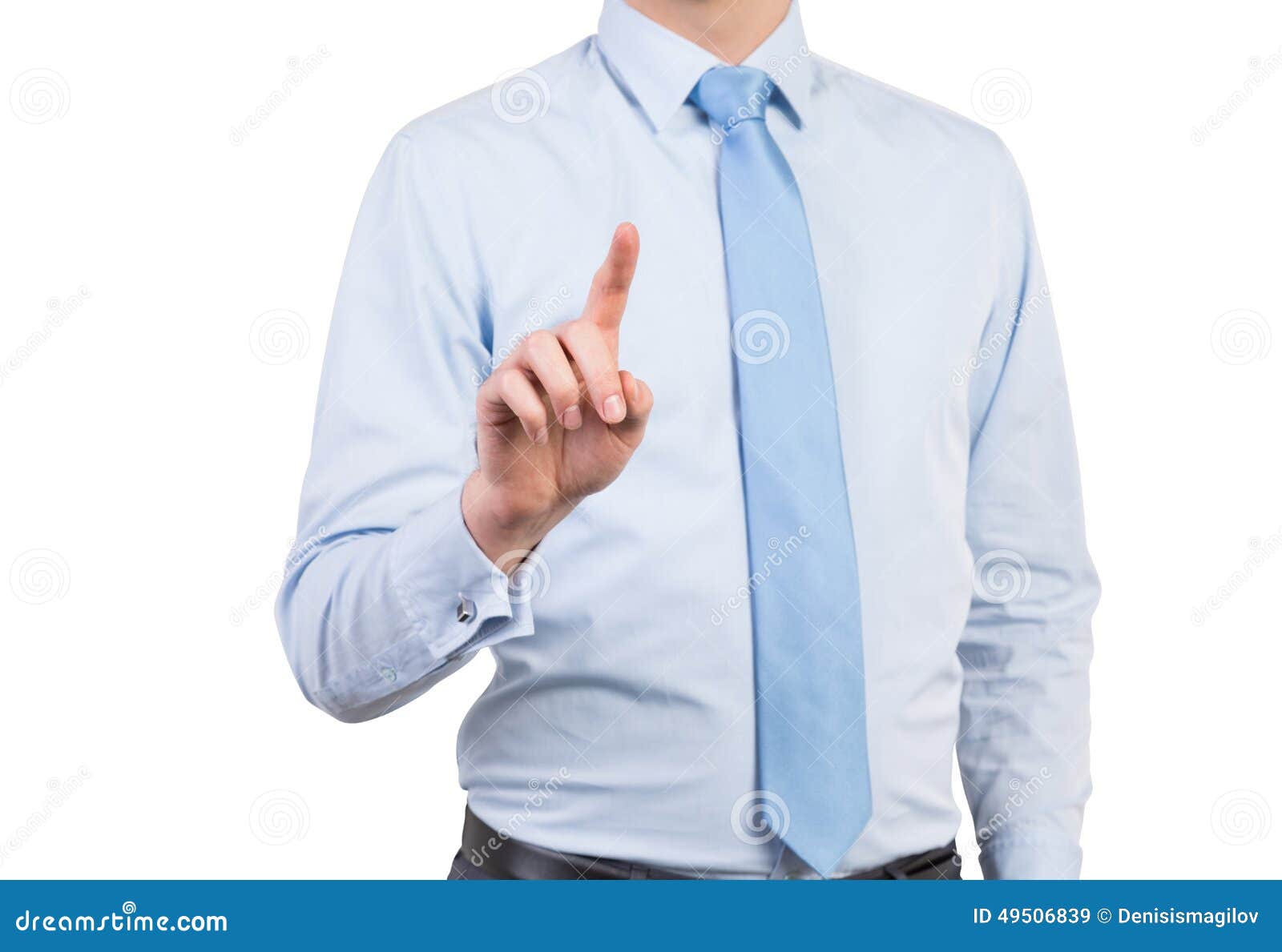 Man Pushes Invisible Button Stock Image - Image of handsome ...