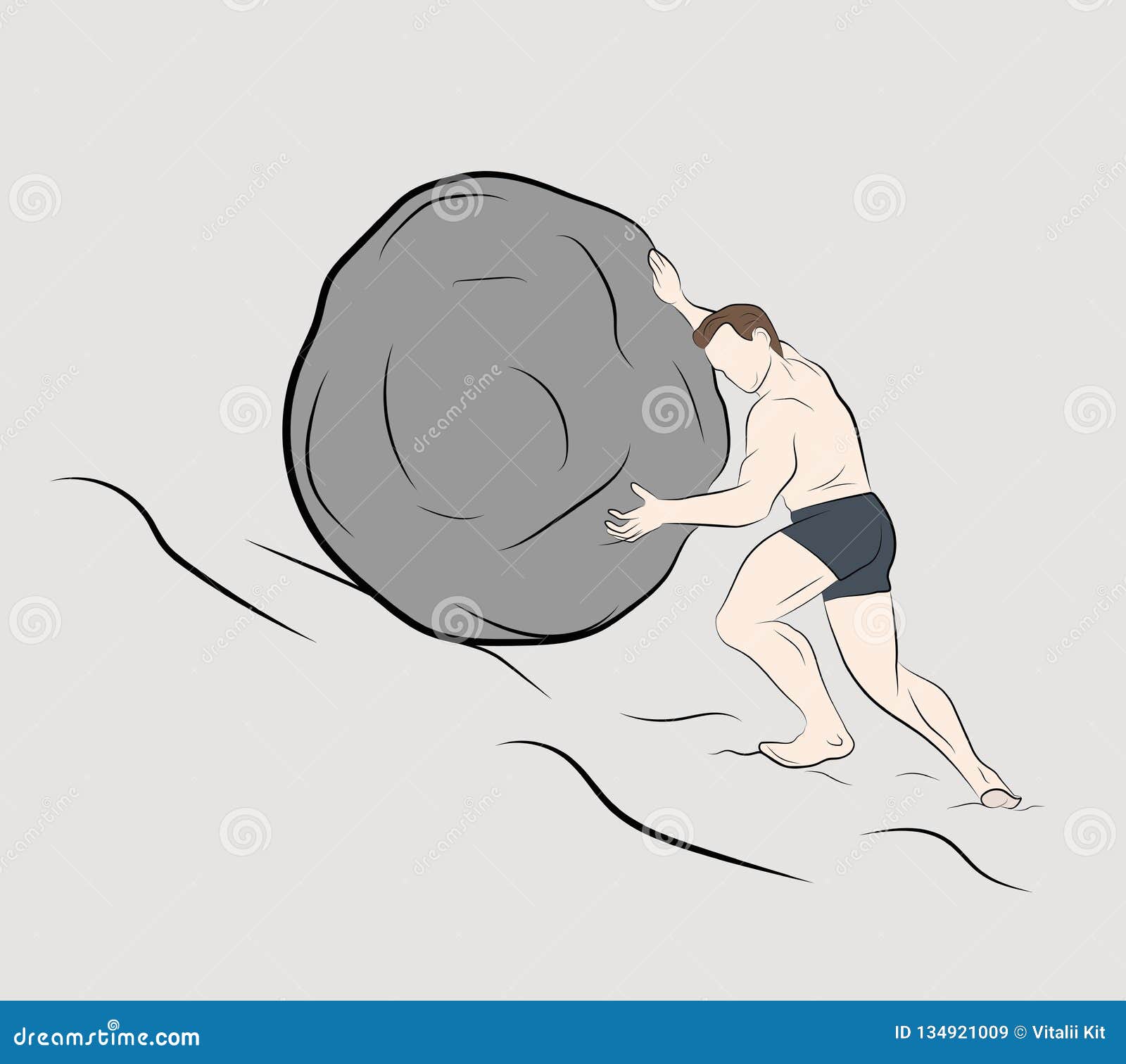 A Man Pushes A Stone Colored Icons. Element Of Overcome Challenge ...