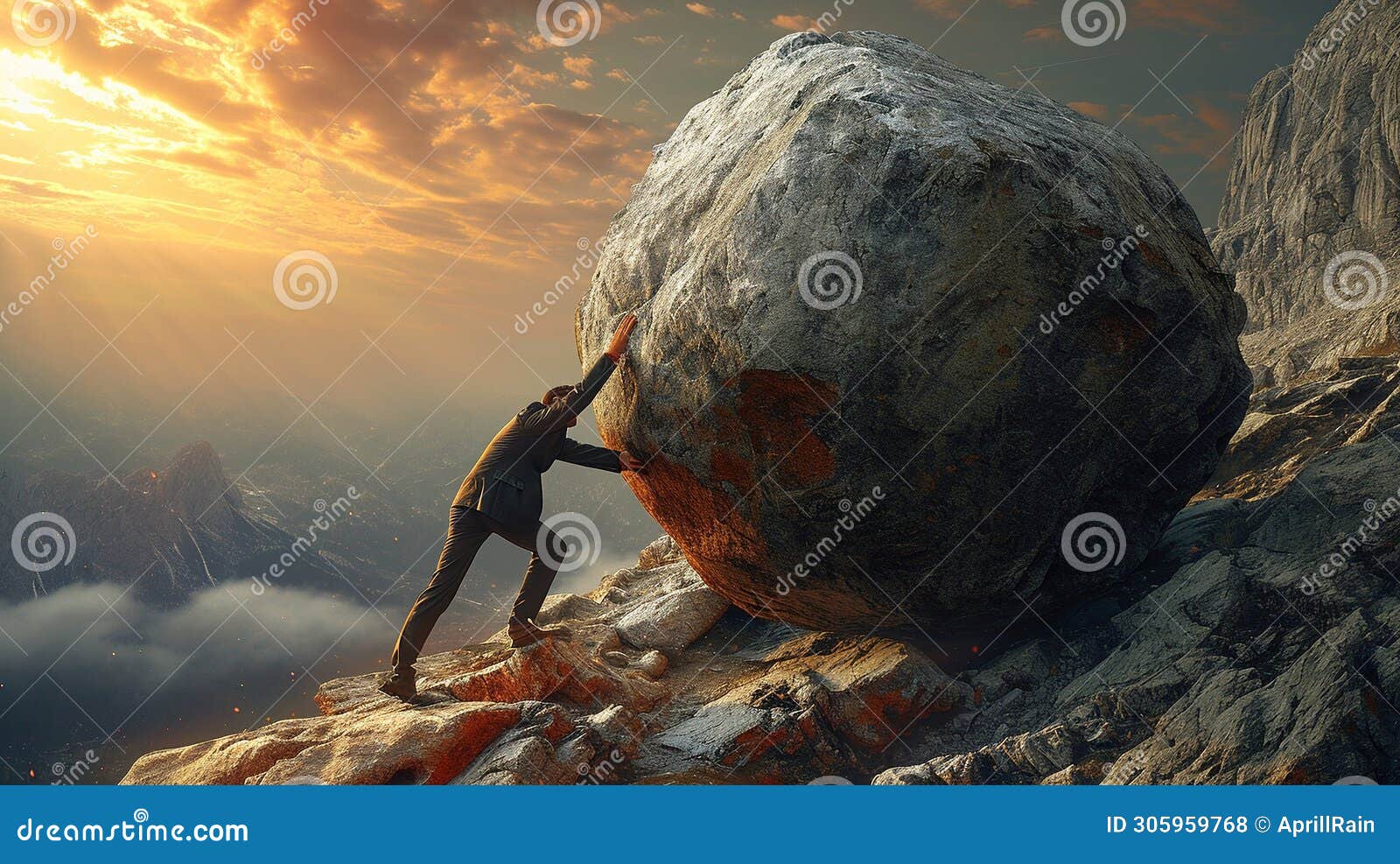 A Man Pushes a Stone Uphill. Backbreaking Work Stock Illustration ...