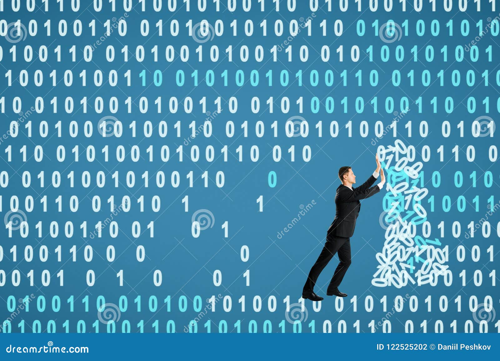 Man pushing binary code stock photo. Image of password - 122525202