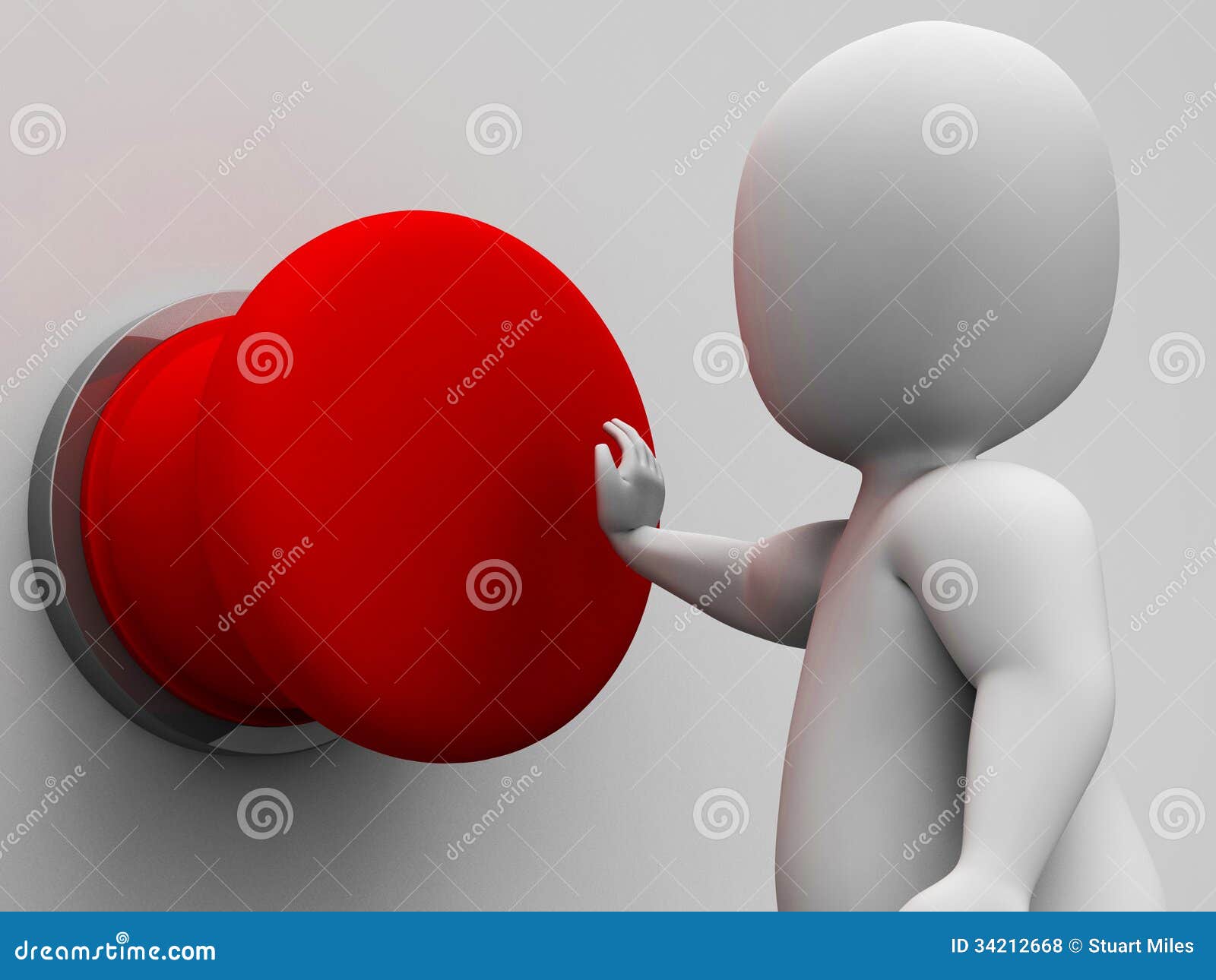 Man Pushing Blank Red Button Shows Control Stock Illustration ...