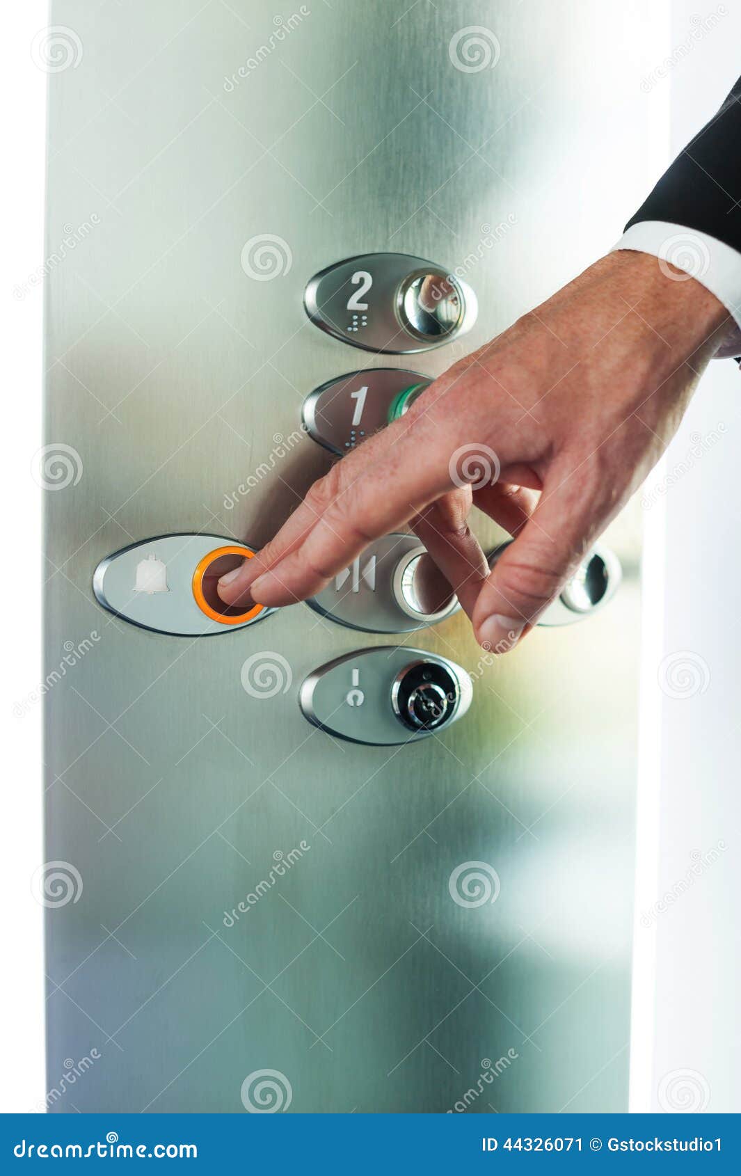 Man pushing button. stock image. Image of worker, white - 44326071