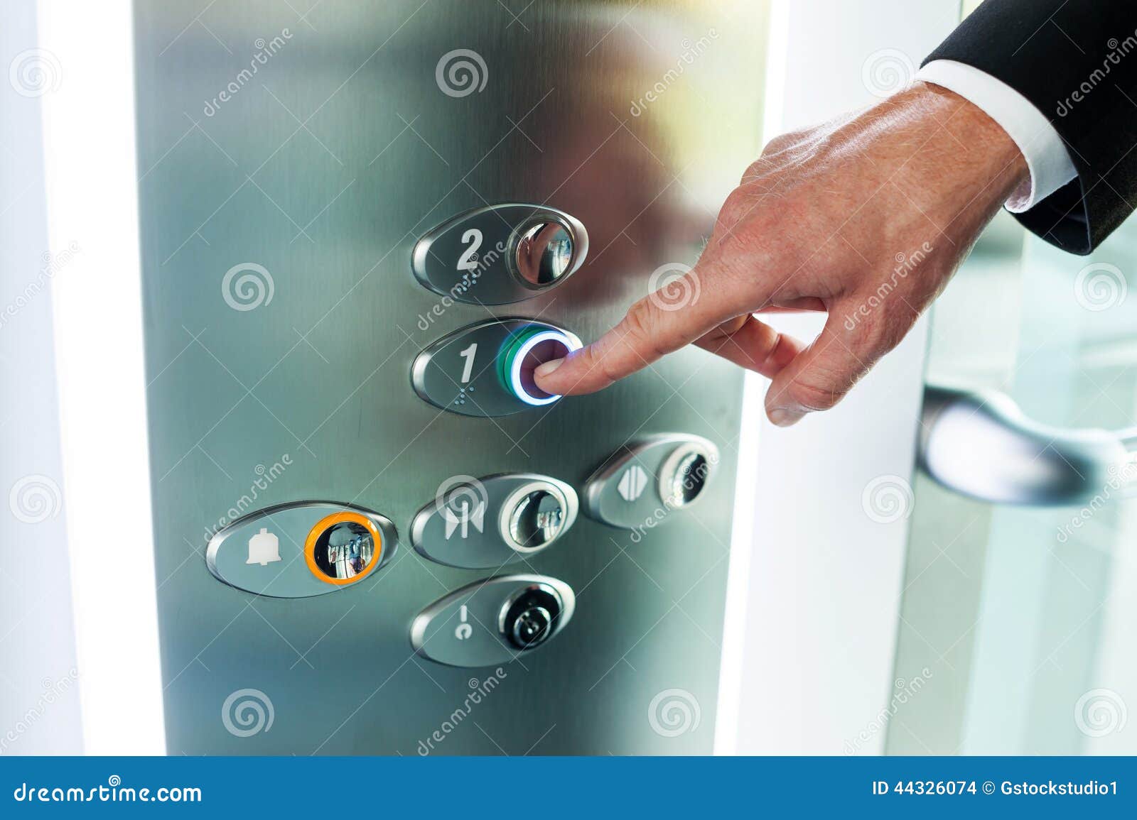 Man pushing button. stock photo. Image of indoors, hand - 44326074