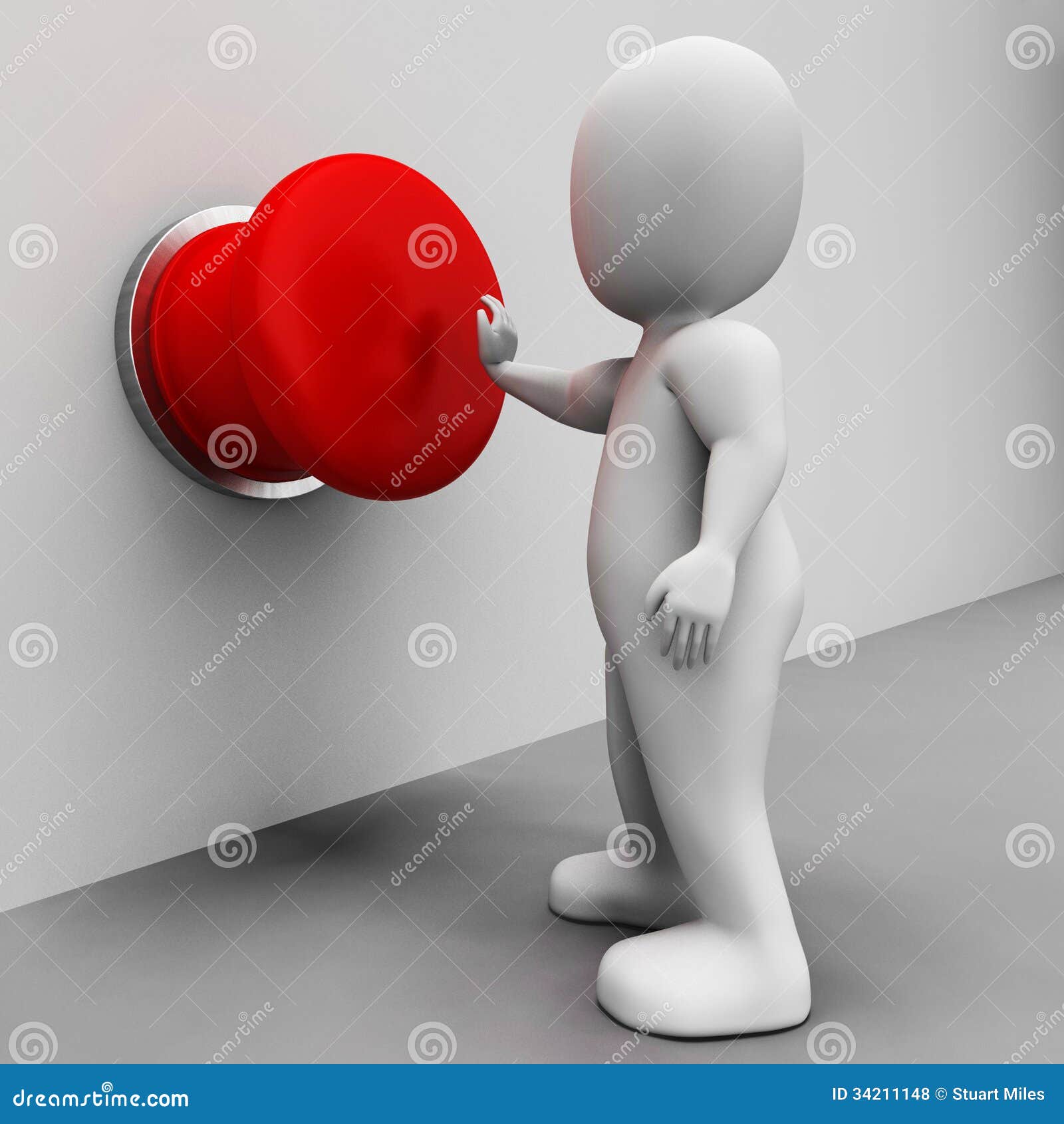 Man Pushing Button Shows Control Stock Illustration - Illustration of ...