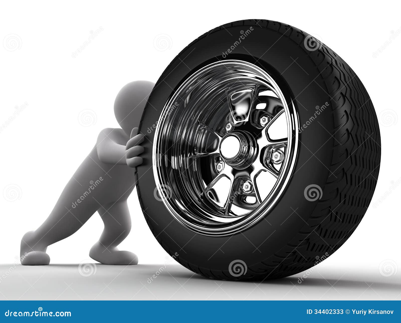 Man pushing Car Wheel stock illustration. Illustration of background ...