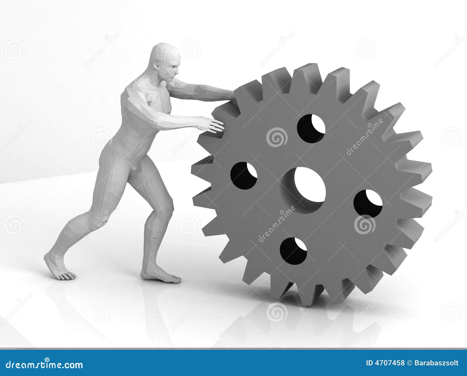 Man pushing cog wheel stock photo. Image of machinery - 4707458