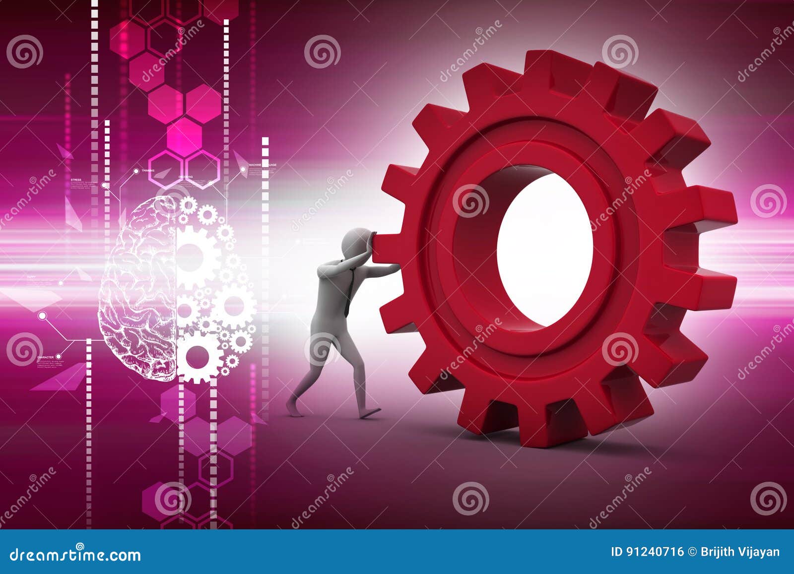 Man Pushing Gear Wheel In Color Background Royalty-Free Cartoon ...