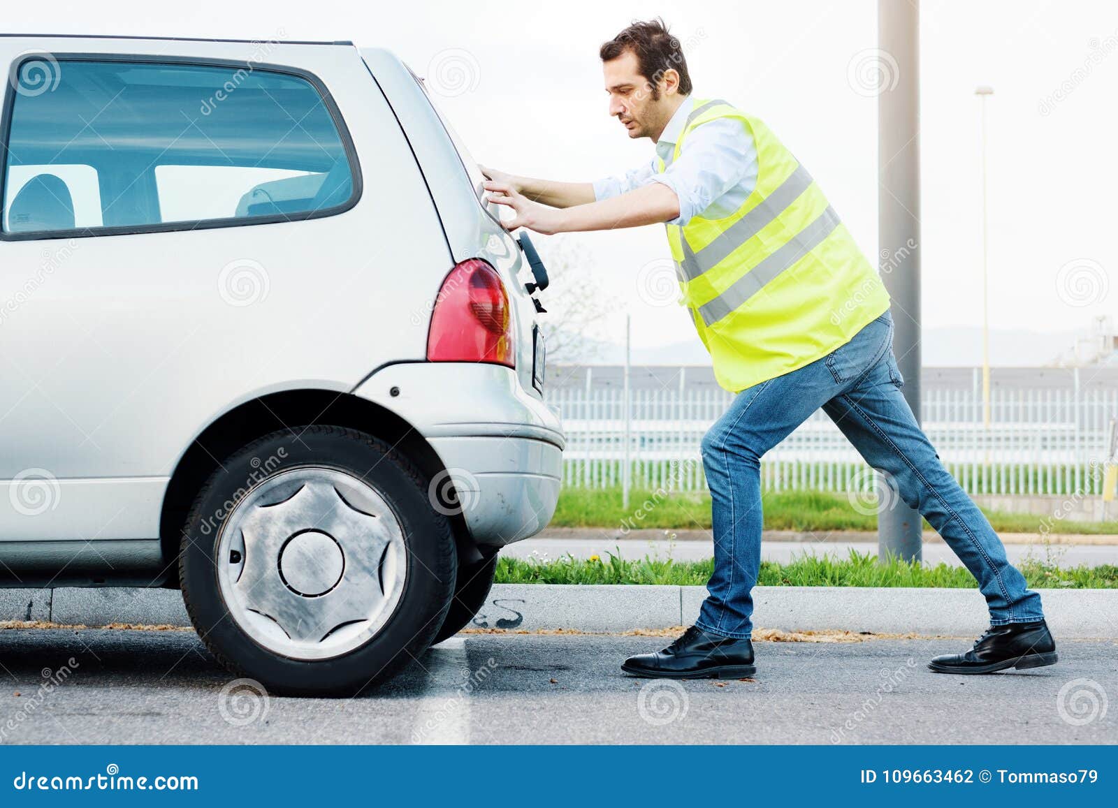 Man Pushing His Car after Engine Breakdown Stock Photo - Image of motor ... Man Pushing His Car after Engine Breakdown Stock Photo - Image of motor ...