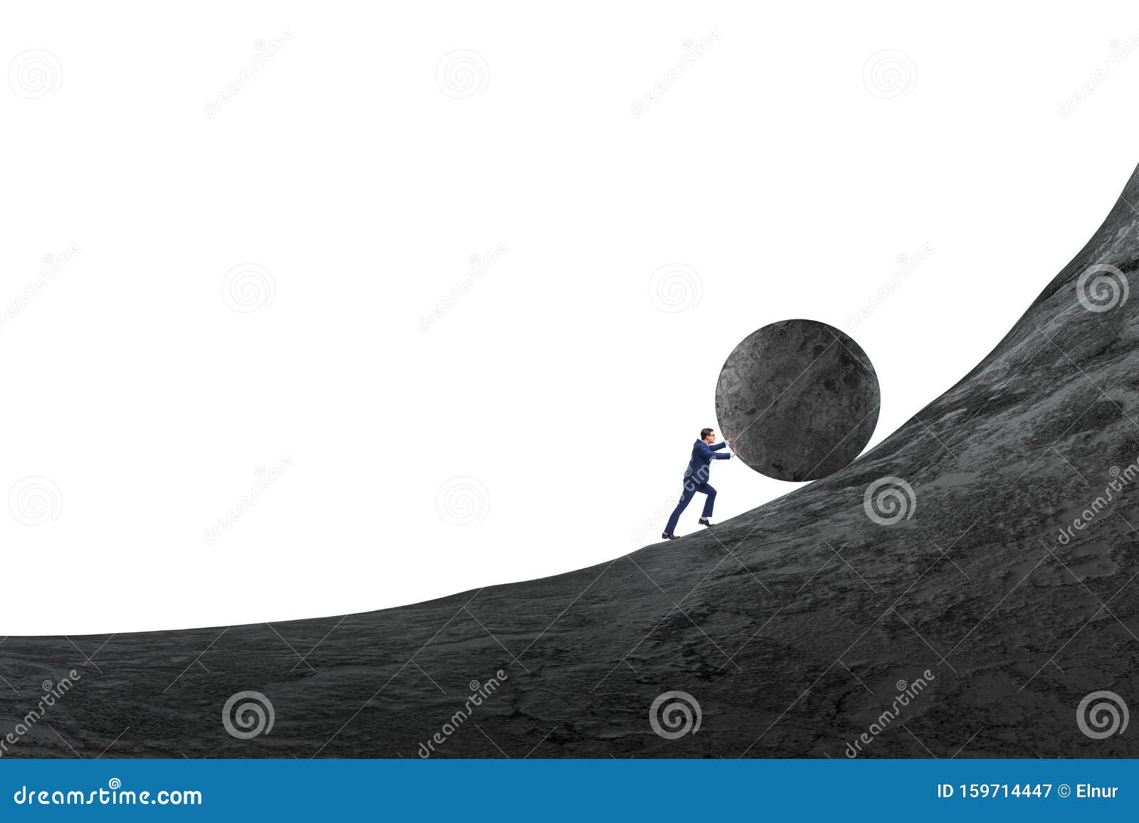 Man Pushing Large Stone To the Top Stock Image - Image of determination ...
