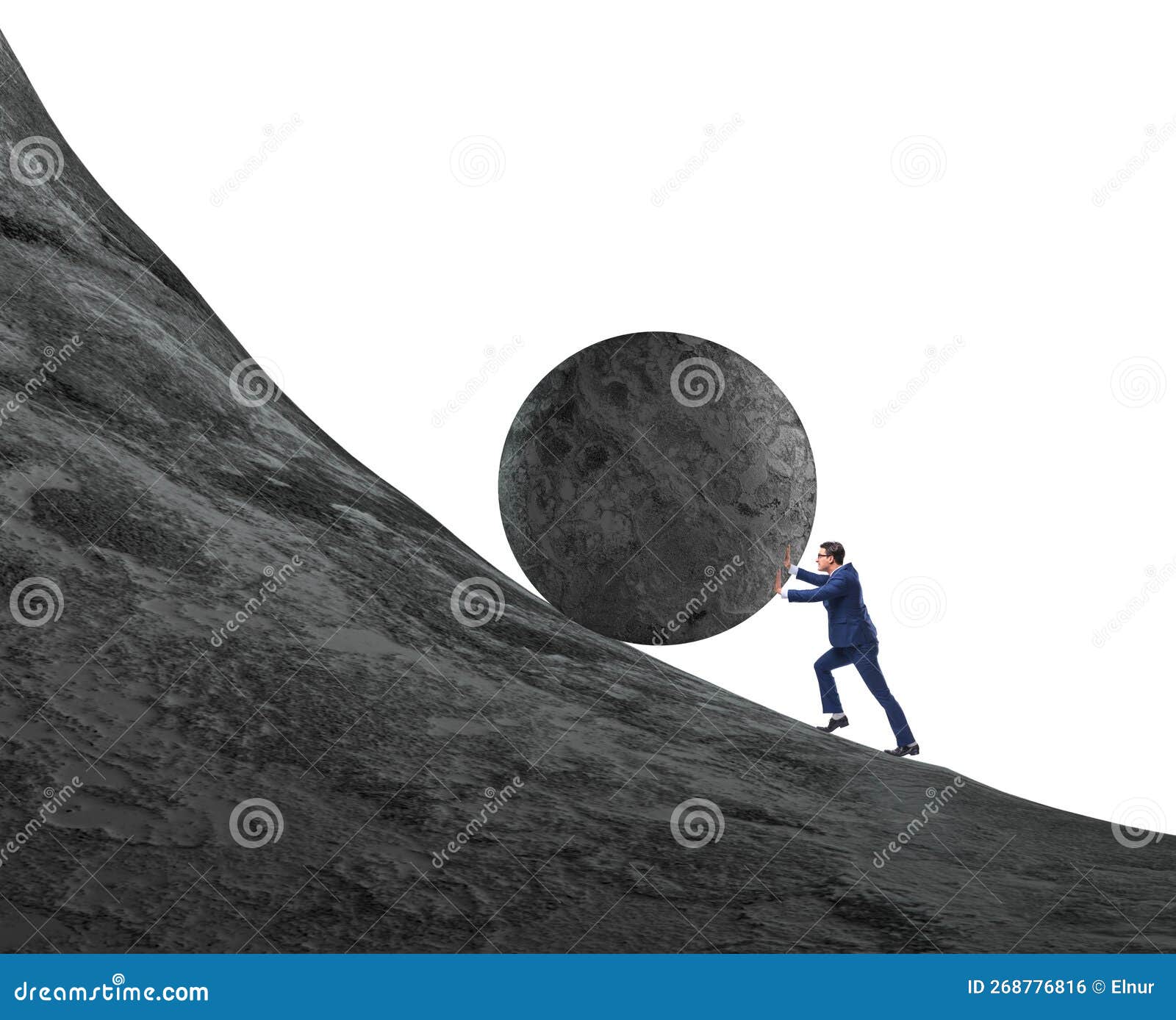 Man Pushing Large Stone To the Top Stock Photo - Image of mountain ...