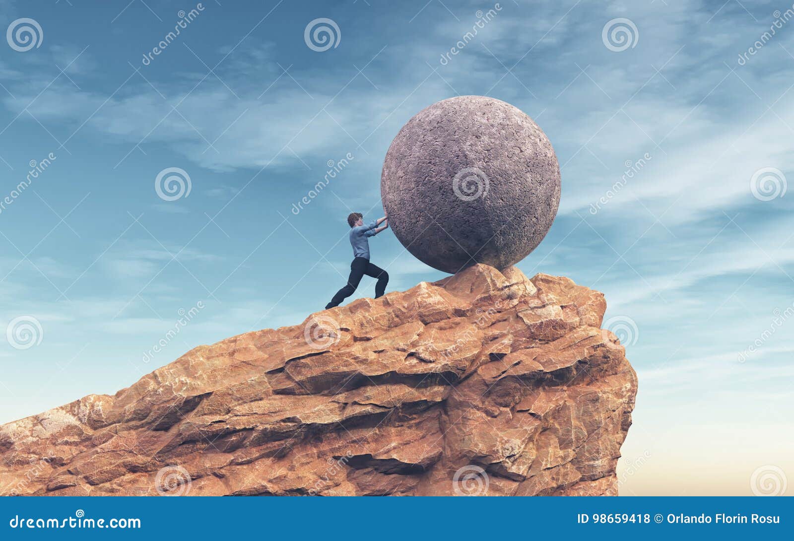 Man pushing a large stone stock illustration. Illustration of landscape ... Man pushing a large stone stock illustration. Illustration of landscape ...