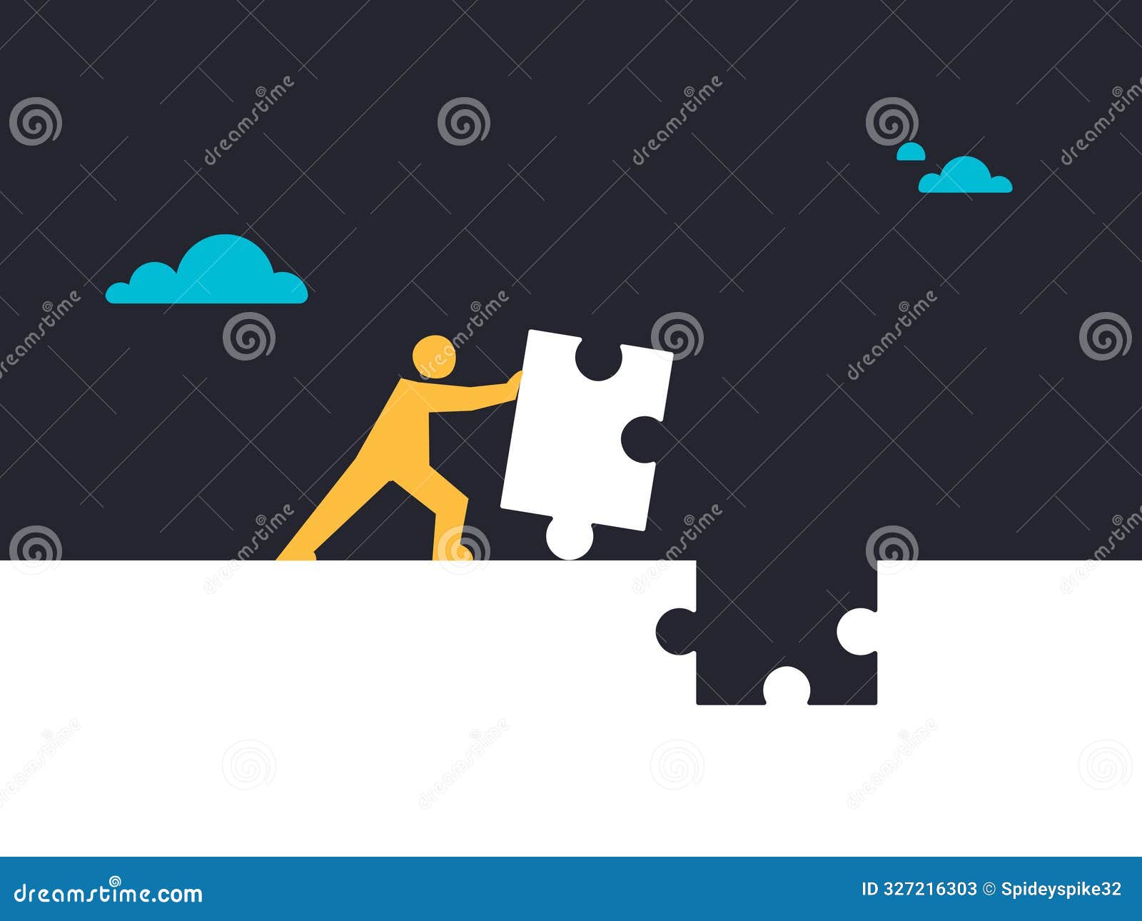 A Man is Pushing the Last Piece of Puzzle. Isolated Vector Illustration ...