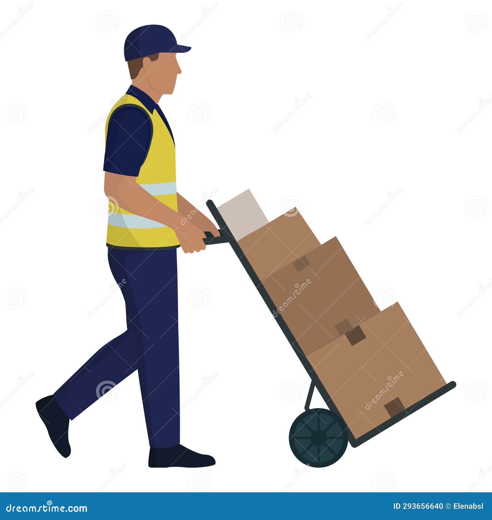 Man Pushing a Loaded Hand Cart Stock Vector - Illustration of dolly ...