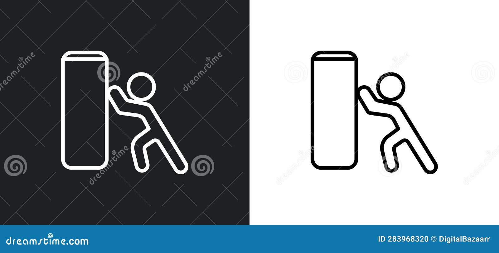Man Pushing Outline Icon in White and Black Colors. Man Pushing Flat ...