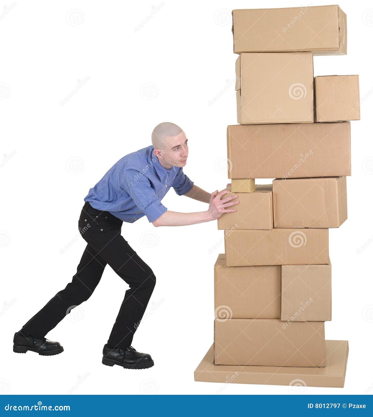 Man Pushing Pile Cardboard Boxes Stock Image - Image of hand, cardboard ...