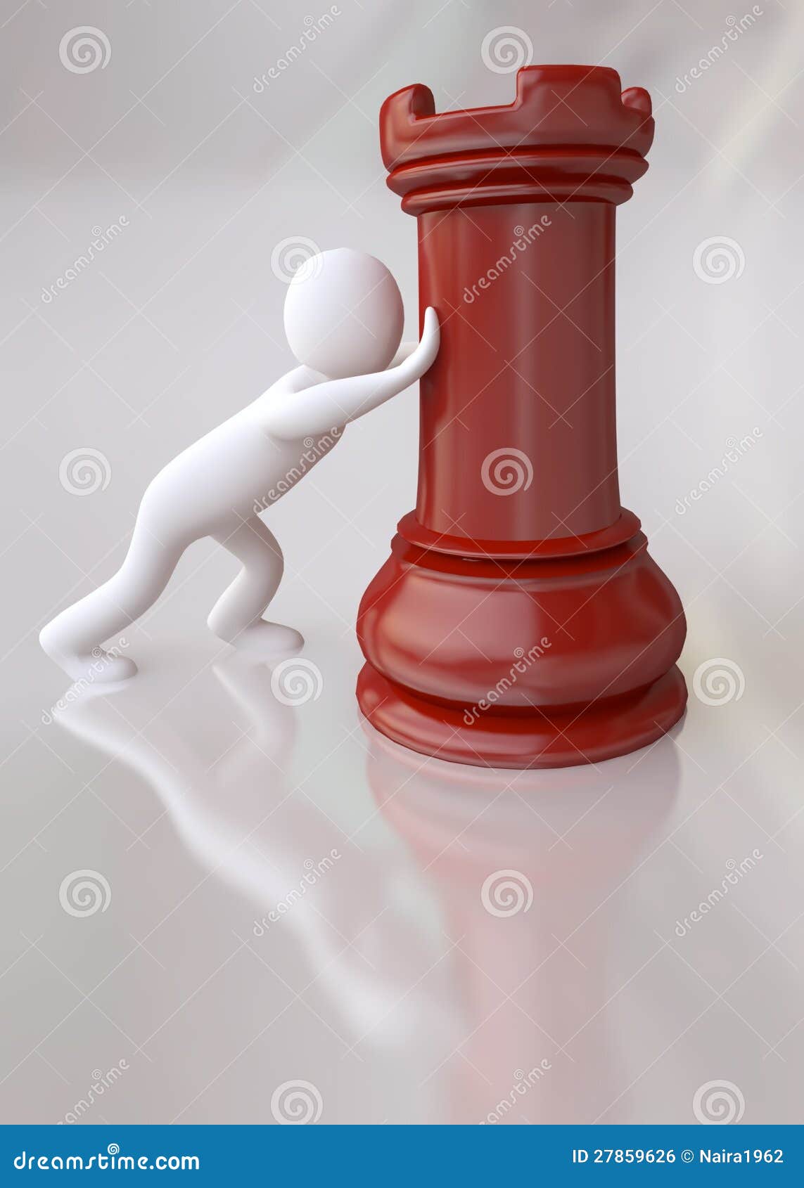 Man Pushing the Red Chess Rook Figure Stock Illustration - Illustration ...