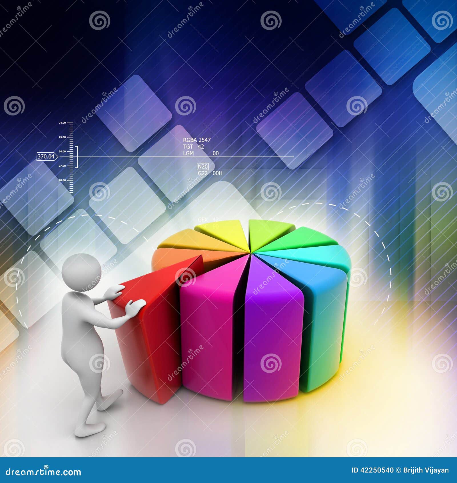 Man Pushing Red Peace of Pie Chart Stock Illustration - Illustration of ...