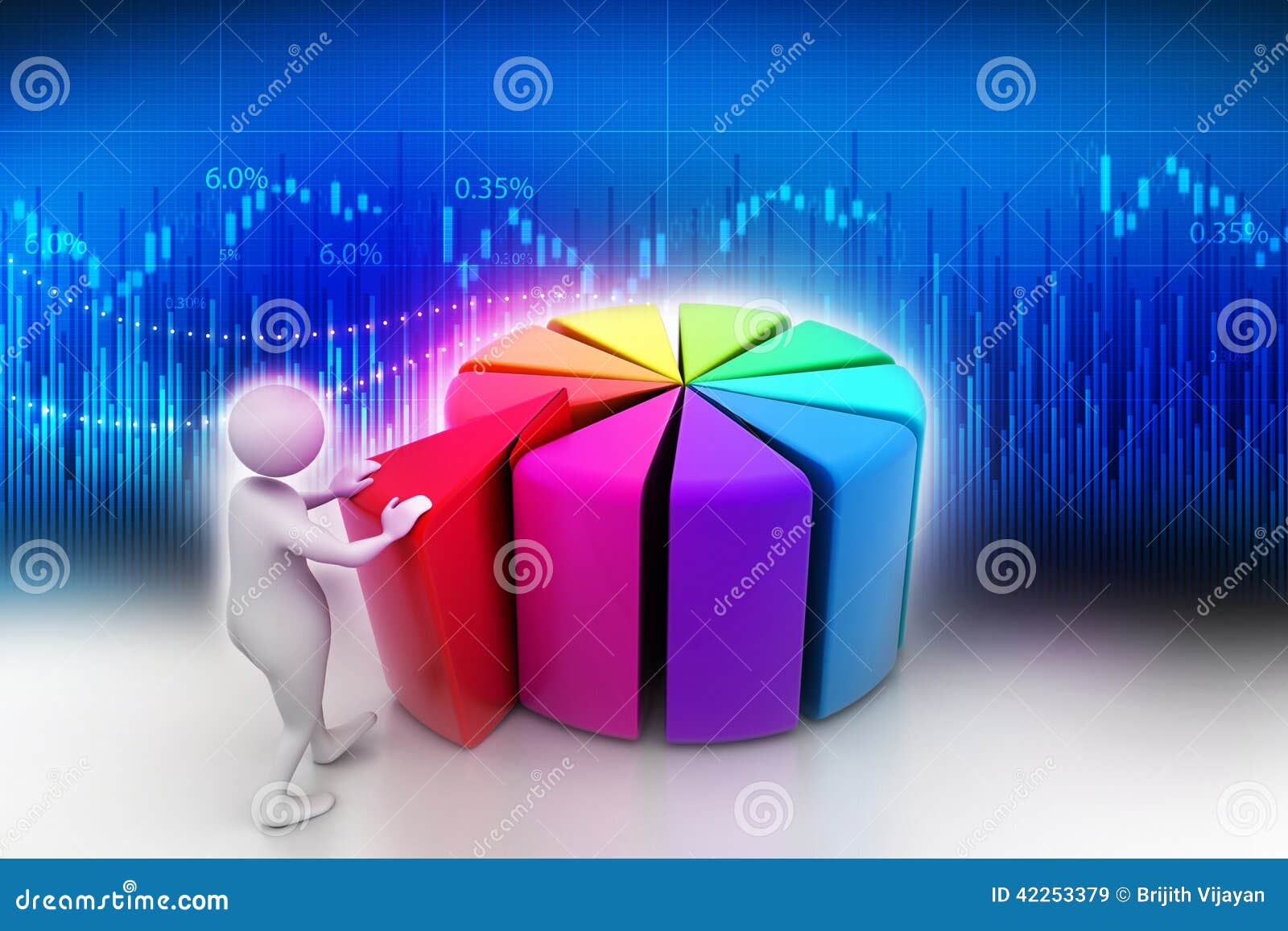Man Pushing Red Peace of Pie Chart Stock Illustration - Illustration of ...