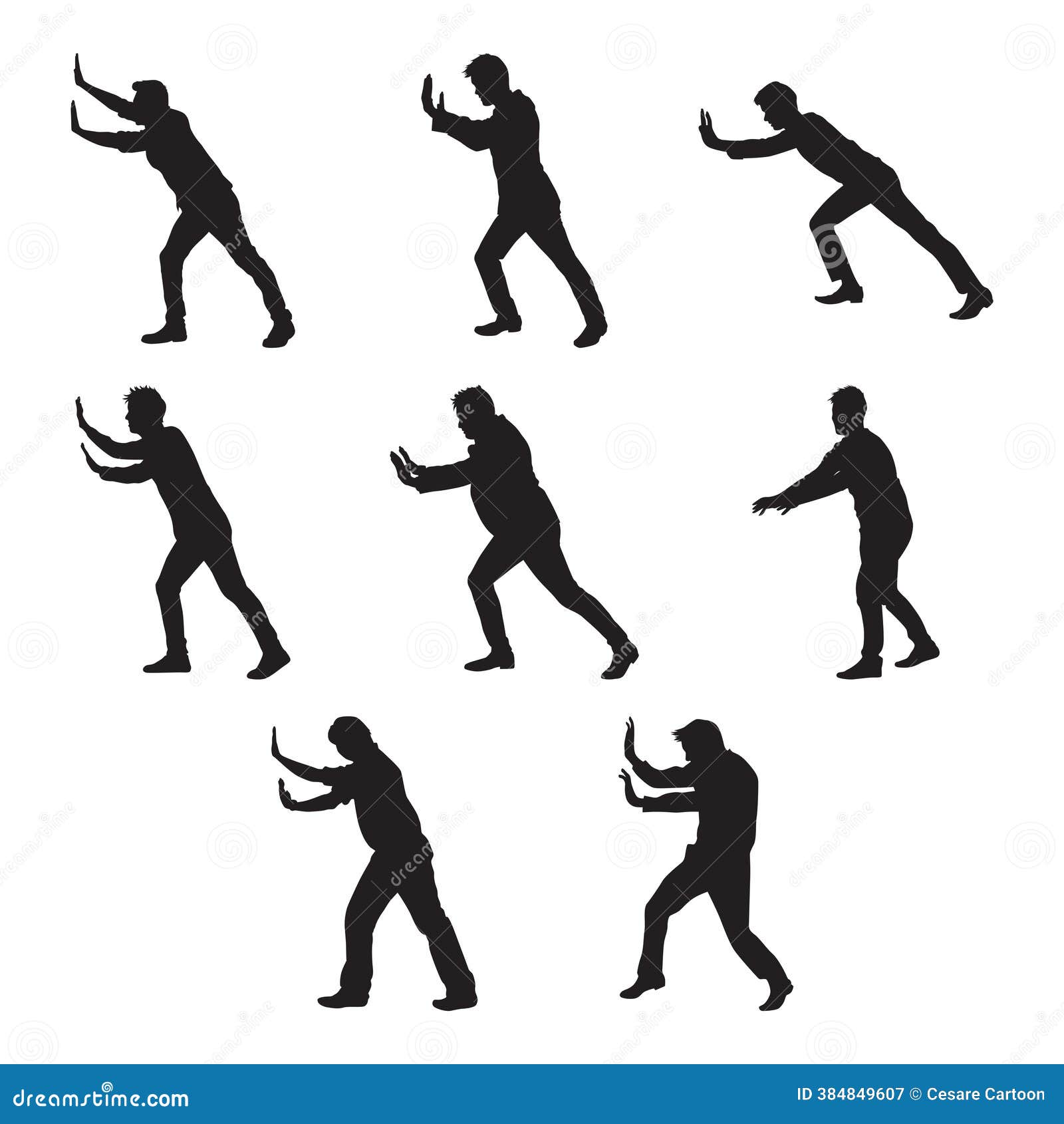 Pushing Silhouette, People Pushing Pose Silhouette, Female Pushing Pose ...