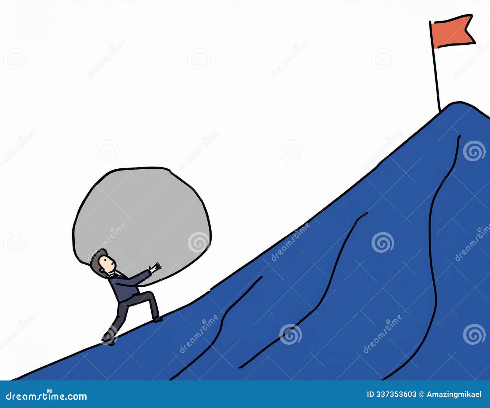 Man Pushing Stone Uphill with Determination Overcoming Obstacles ...