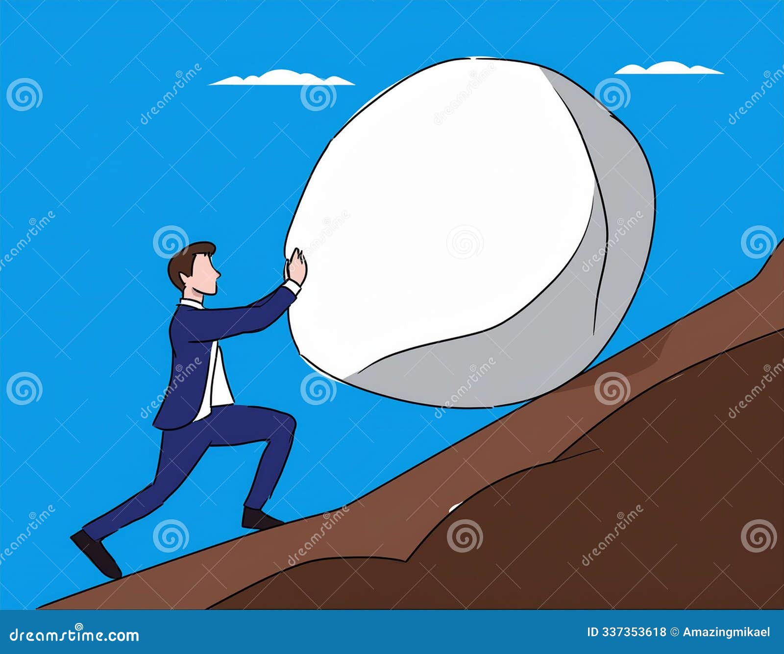 Man Pushing Stone Uphill with Determination Overcoming Obstacles ...