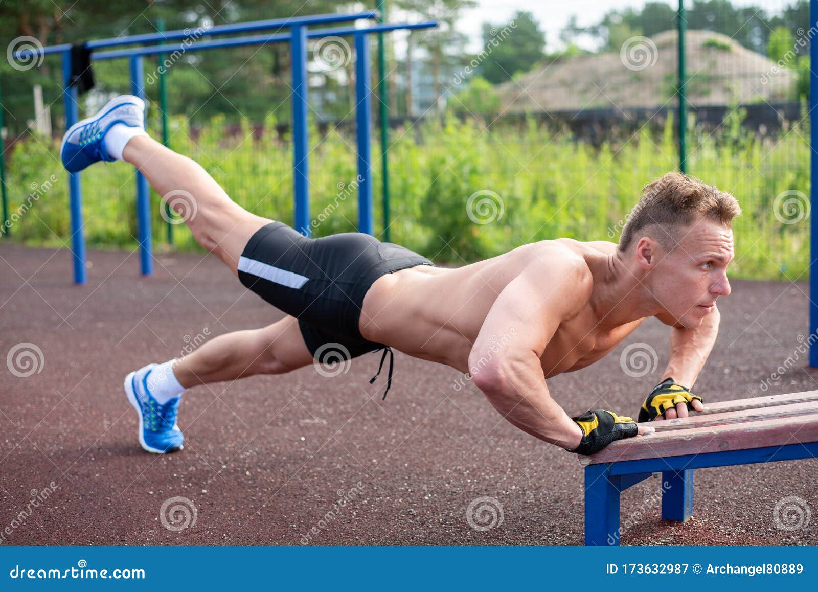 The Man is Pushing Up from the Bench Stock Image - Image of handsome ...