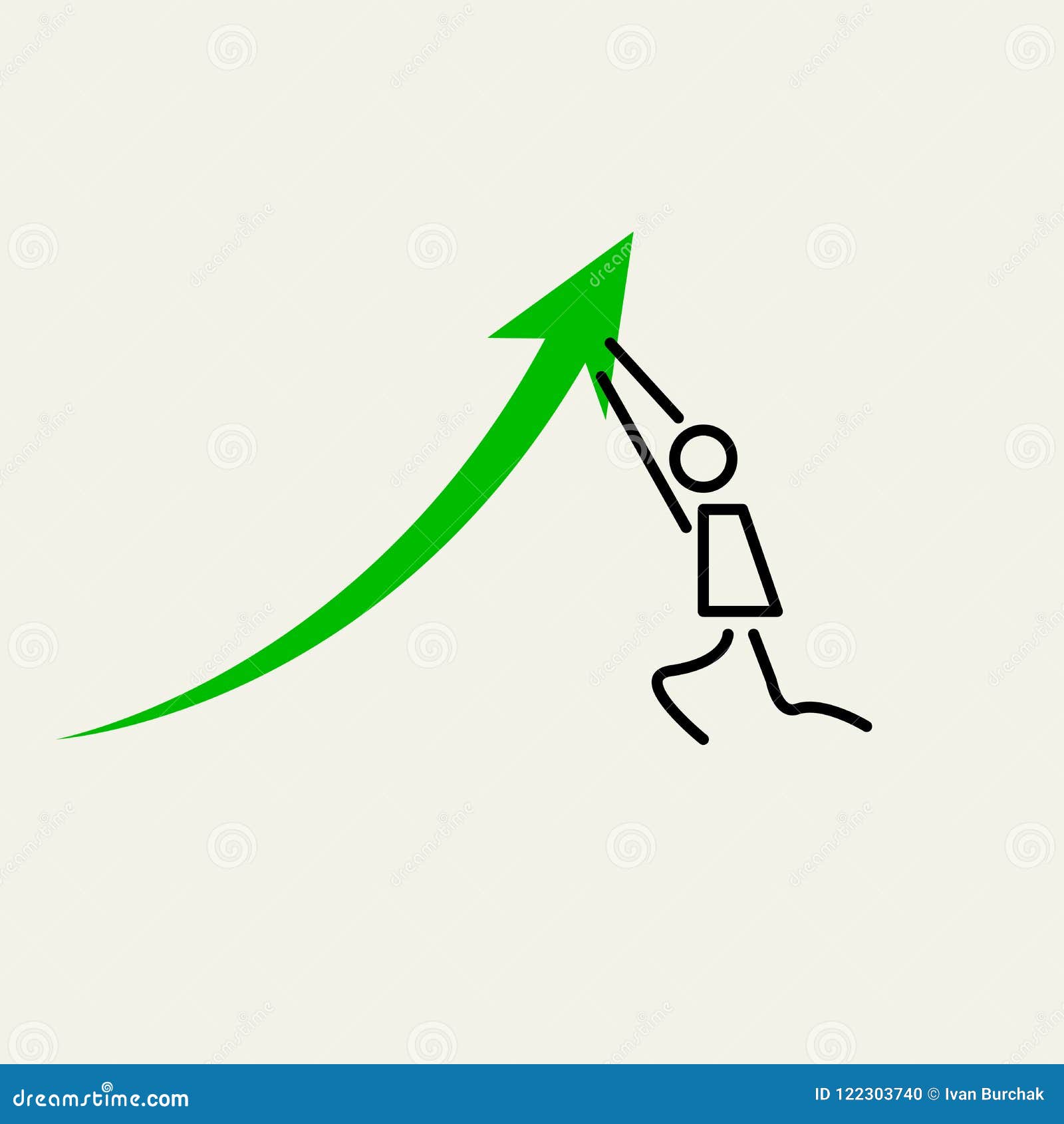 Man Pushing Upwards. the Little Man Pushes Graph Arrow Up. Vector ...