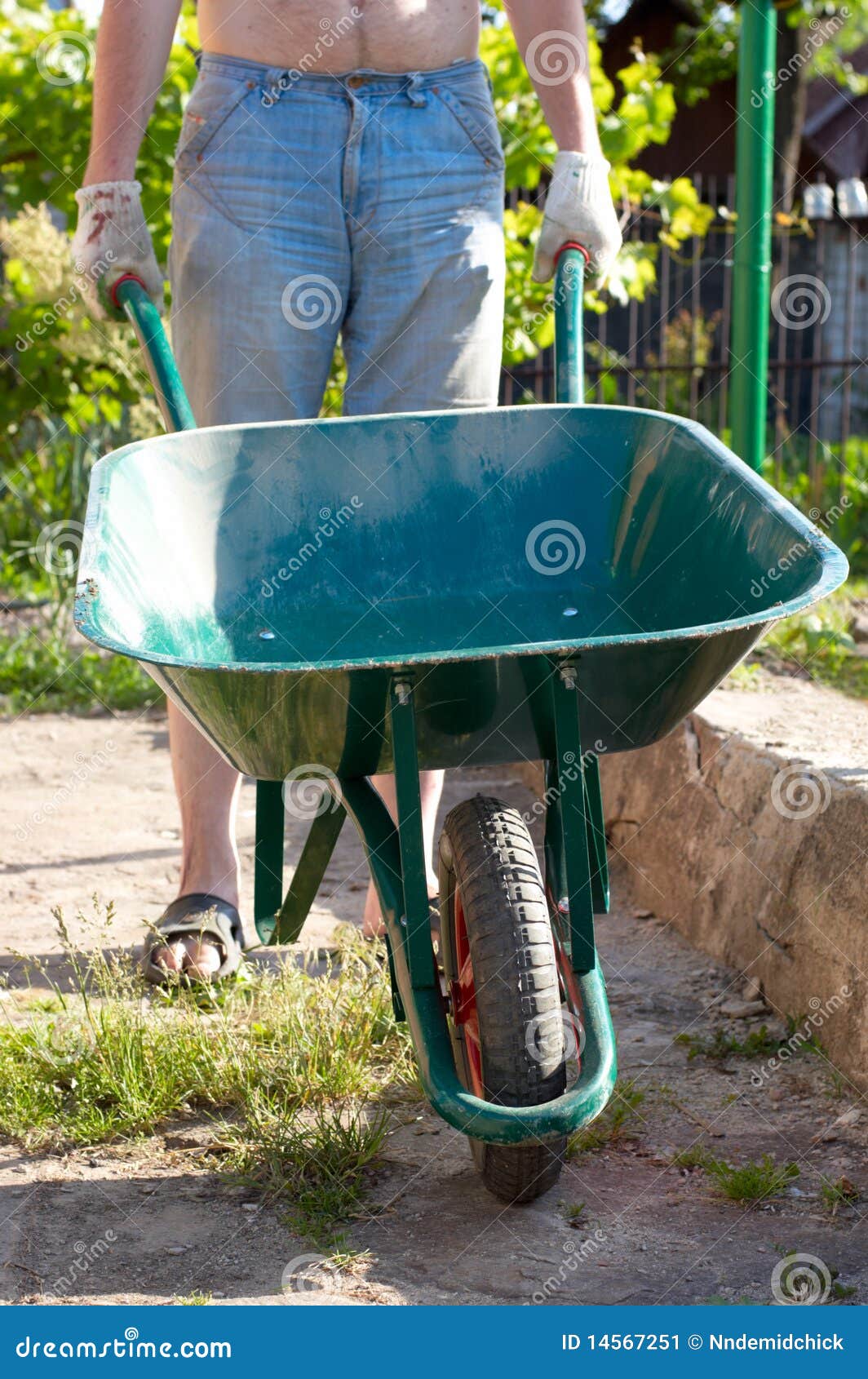 Man pushing wheelbarrow stock image. Image of person - 14567251