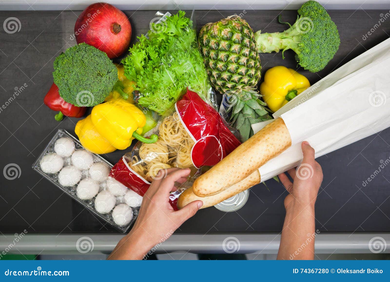 Man Puts the Food on the Counter Stock Photo - Image of hypermarket ...