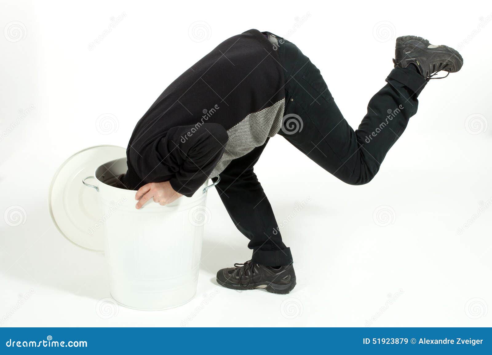 Man Puts His Head in the Trash Stock Image - Image of basket, crazy ...