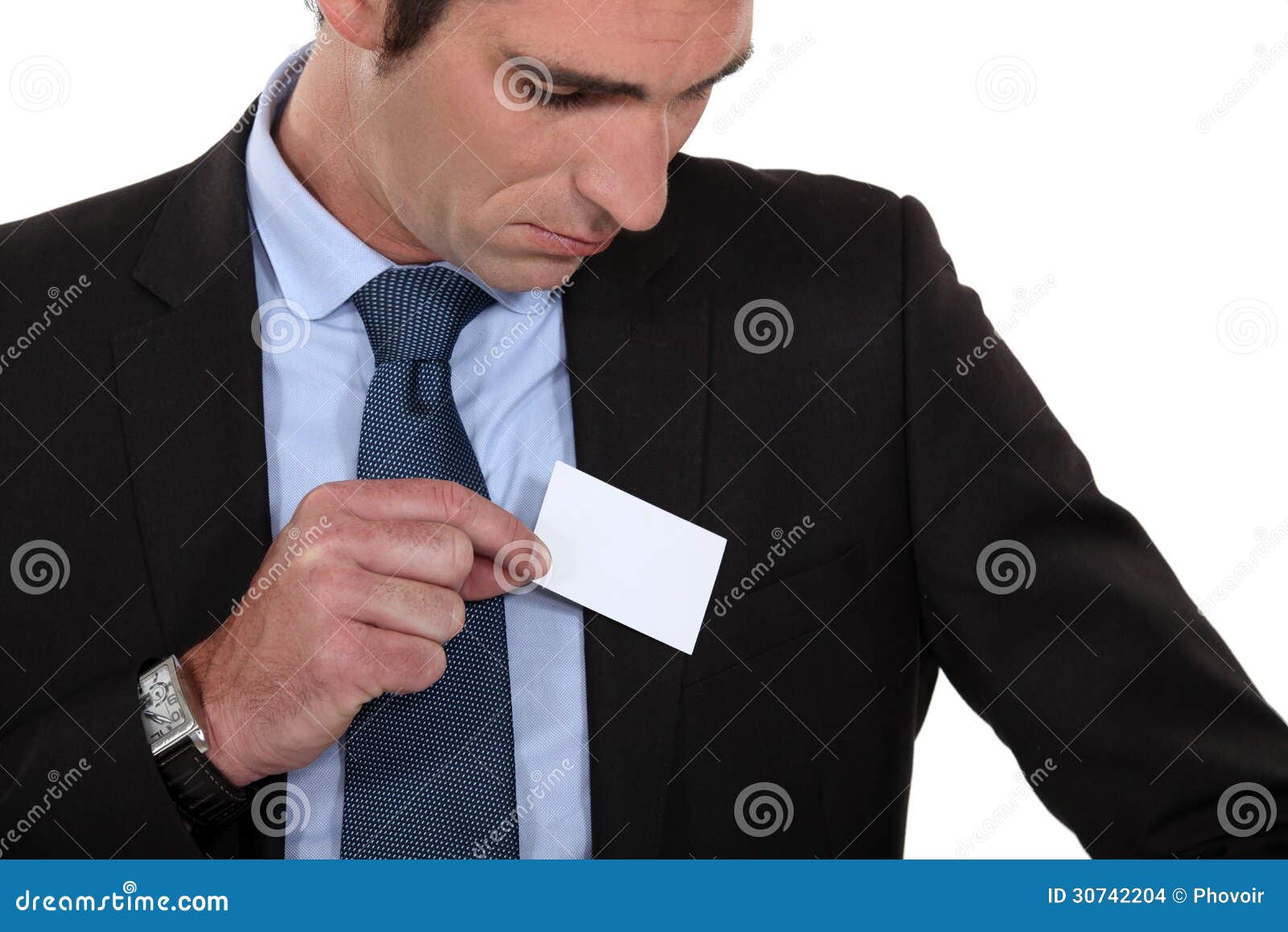 Man Putting Card into Pocket Stock Photo - Image of blazer, necktie ...