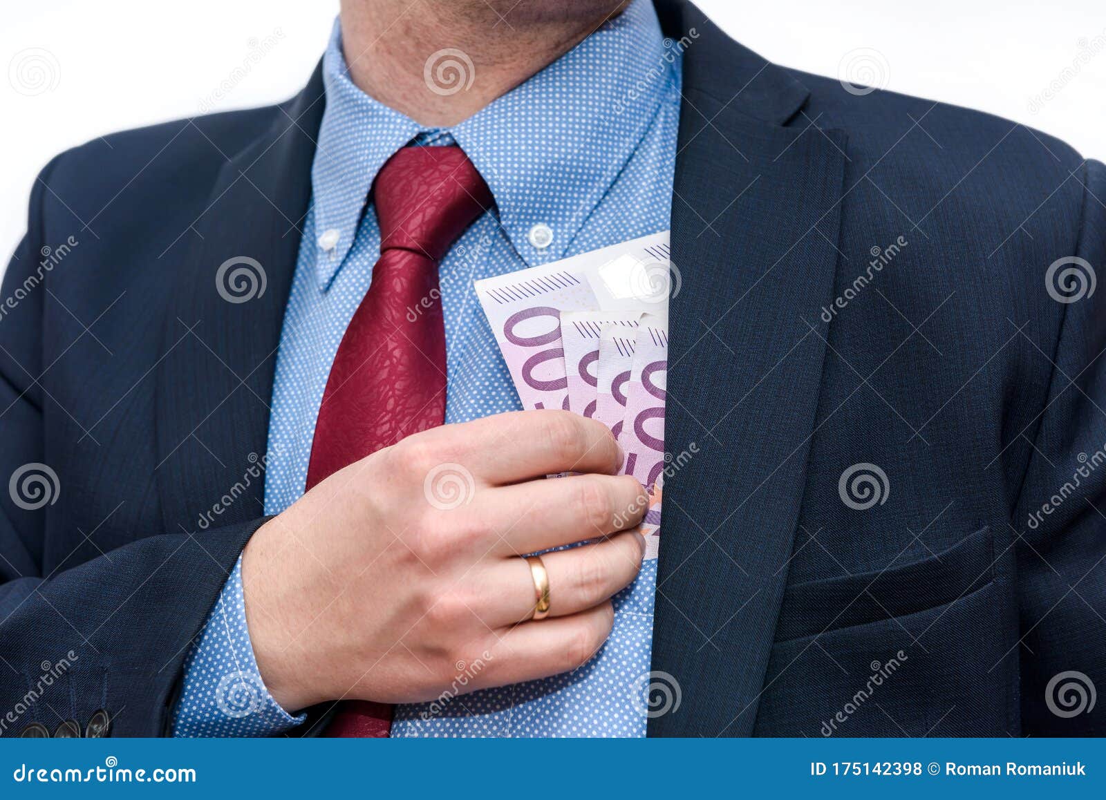 Man Putting Euro Banknotes in Pocket of Jacket Stock Photo - Image of ...