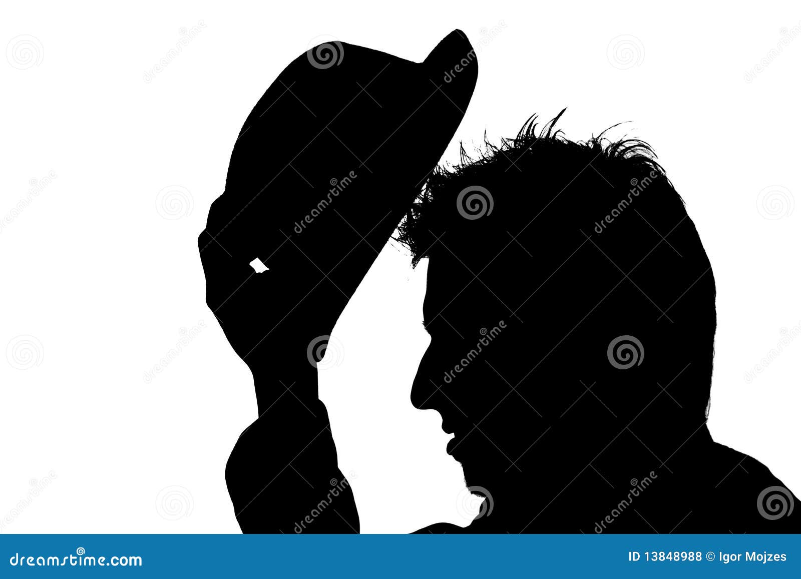 Man Putting Hat On His Head Silhouette Stock Photo - Image of hair ...