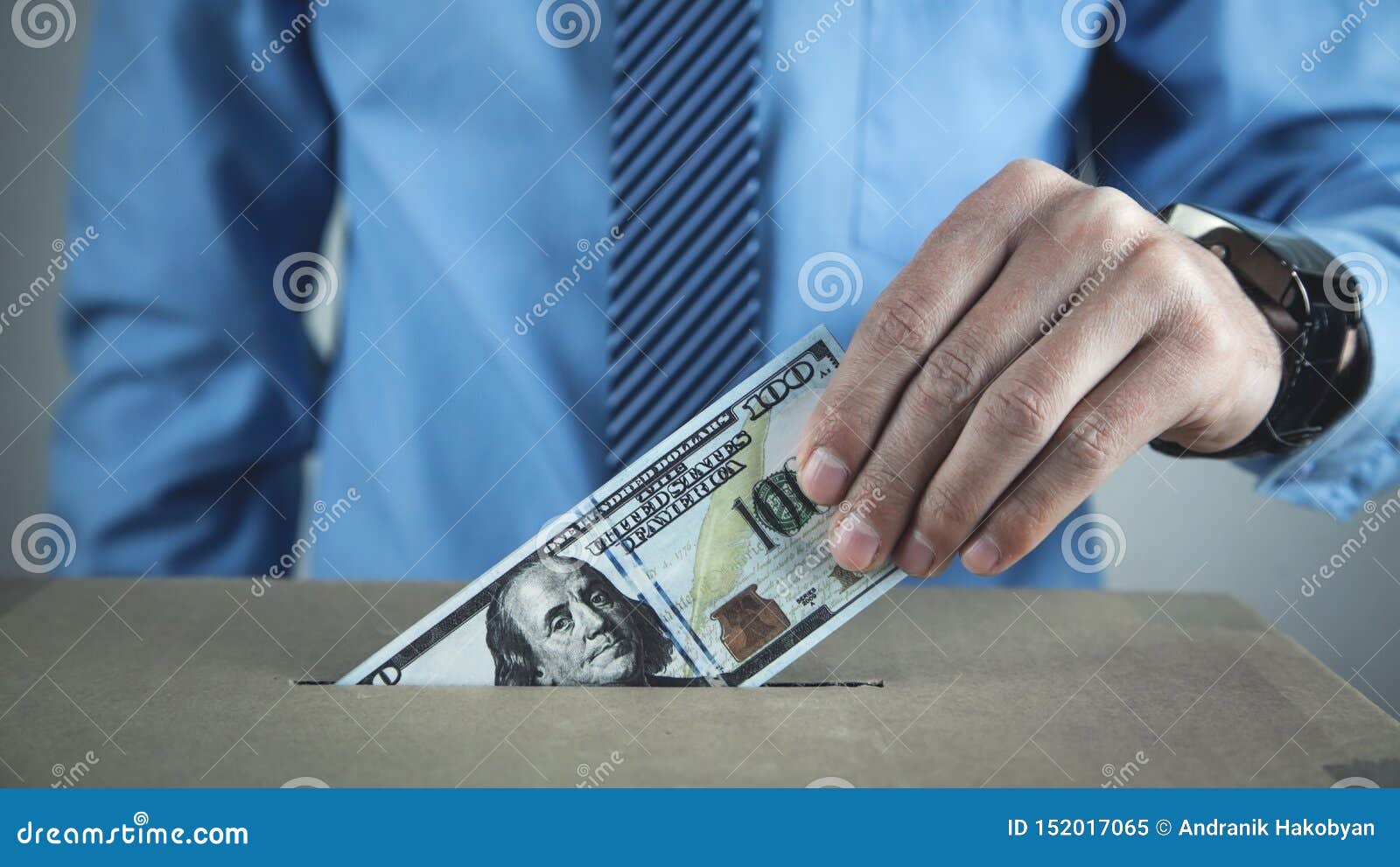 Man Putting Money on Cardboard Box. Save Money Stock Image - Image of ...