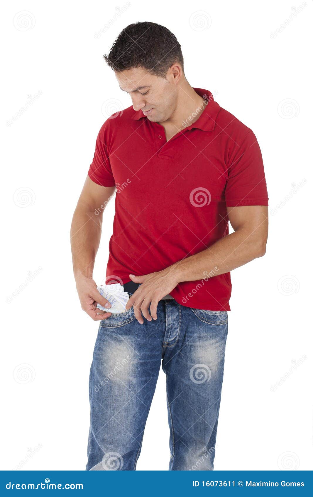Man Putting Money on His Pocket Stock Image - Image of deposit, cash ...
