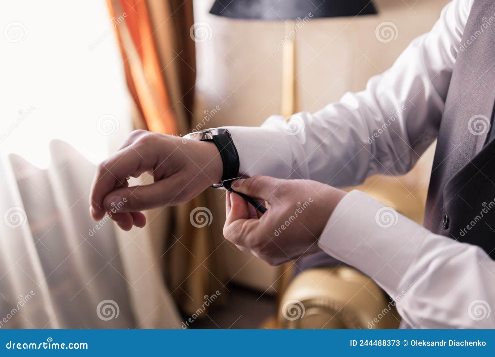 Man Putting a Watch on His Hand Stock Image - Image of elegant, person ...