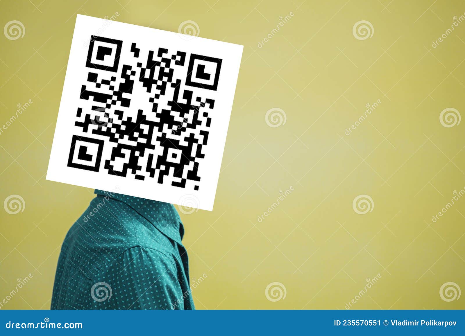 Man with Qr Code on His Face Stock Image - Image of label, coding ...