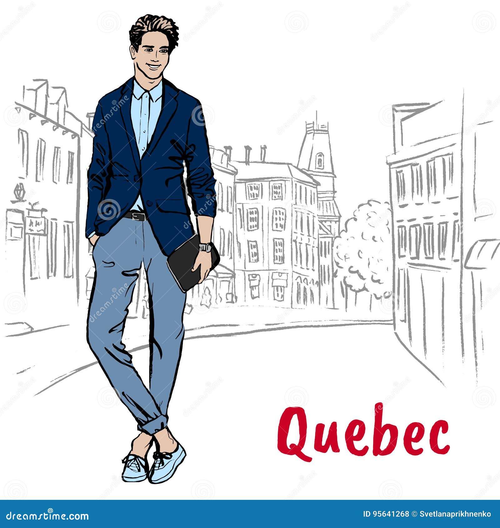 Man in Quebec stock vector. Illustration of destination - 95641268