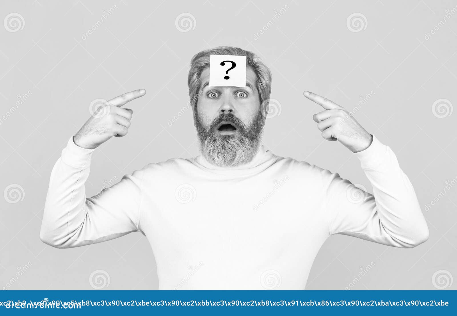 Man with Question Mark on Forehead Looking Up. Paper Notes with ...