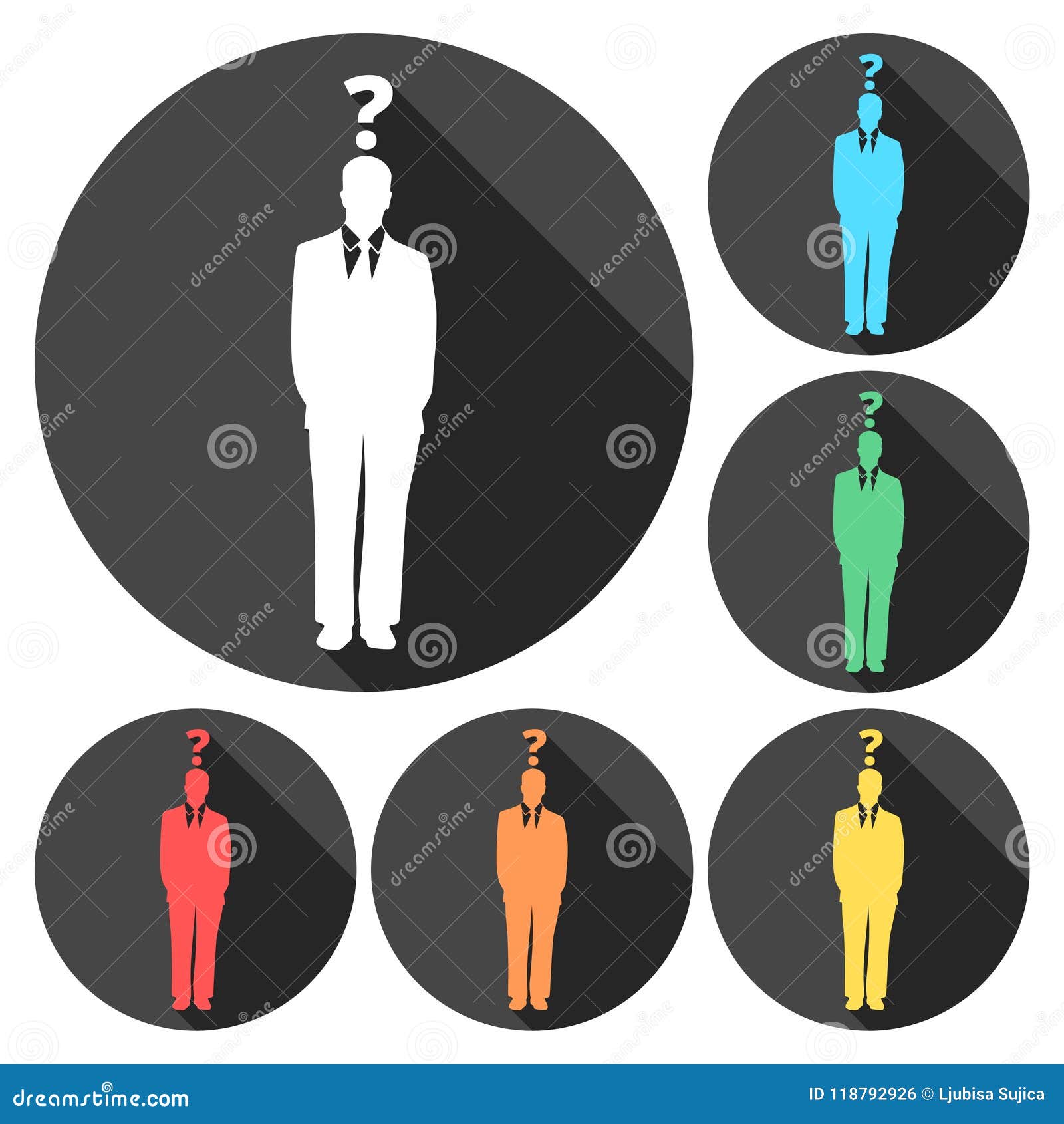 Man with Question Mark Icons Set with Long Shadow Stock Vector ...