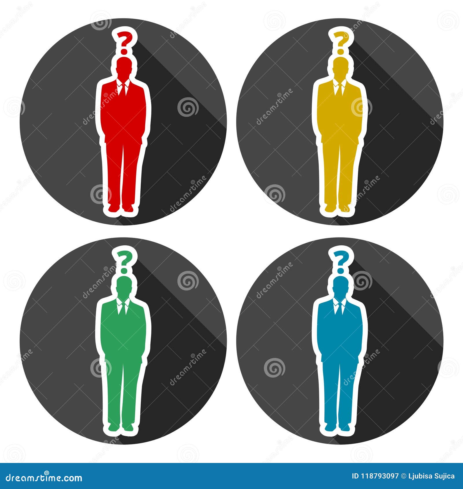 Man with Question Mark Icons Set with Long Shadow Stock Vector ...