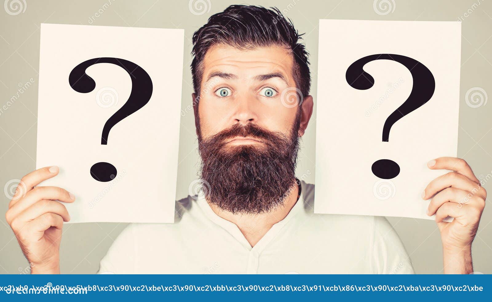 Man with Question Mark. Paper Notes with Question Marks. Beard Man ...