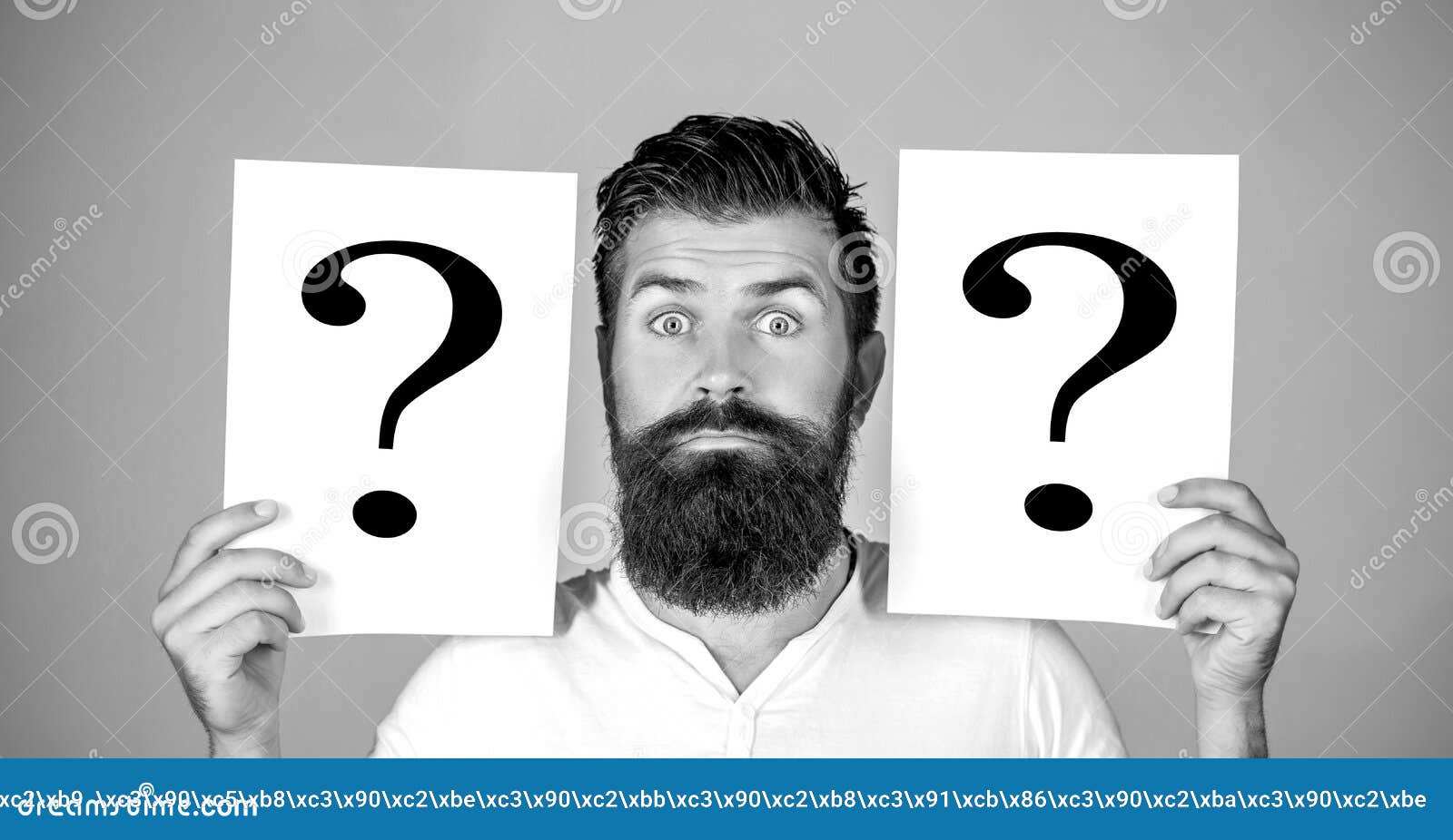 Man with Question Mark. Paper Notes with Question Marks. Beard Man ...