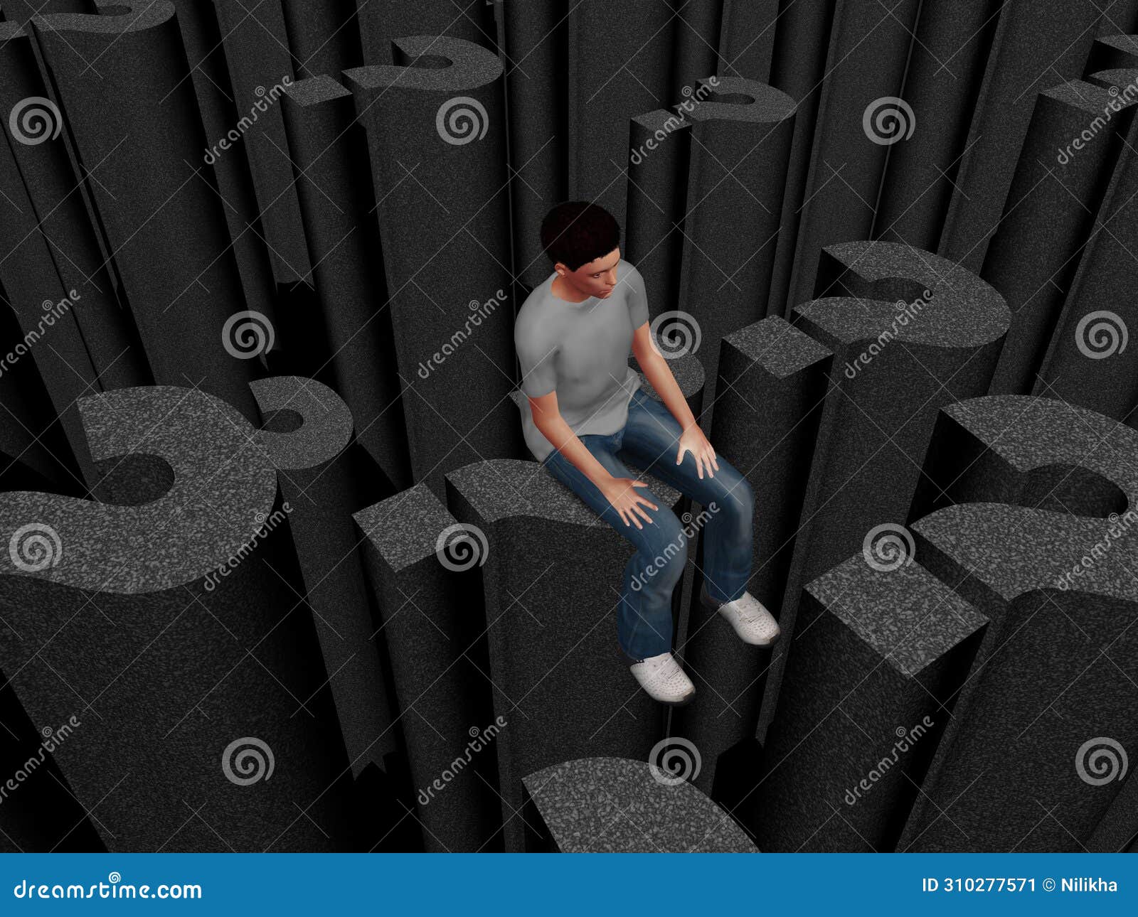 Man on Question Mark Pillars Stock Illustration - Illustration of ...
