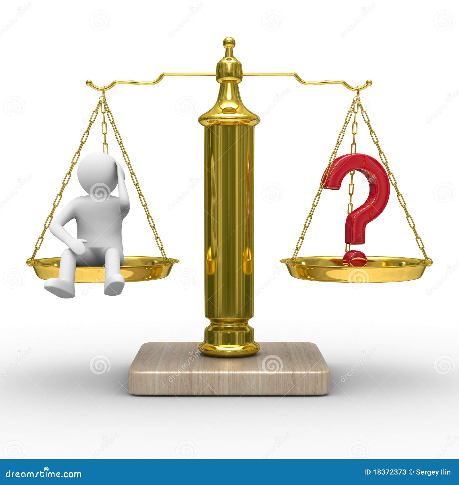 Man and question on scales stock illustration. Illustration of problem ...