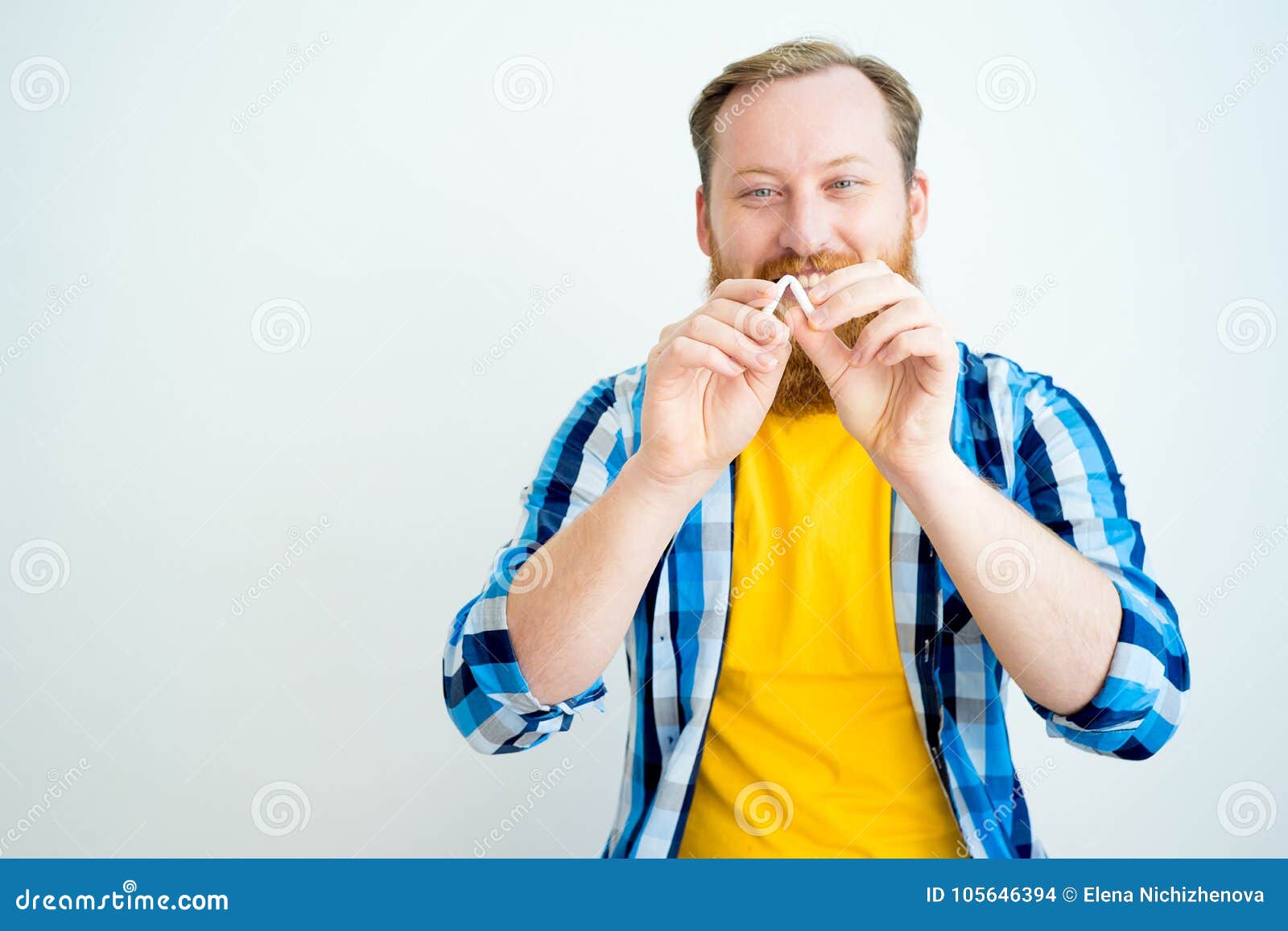Man quitting smoking stock photo. Image of headshot - 105646394