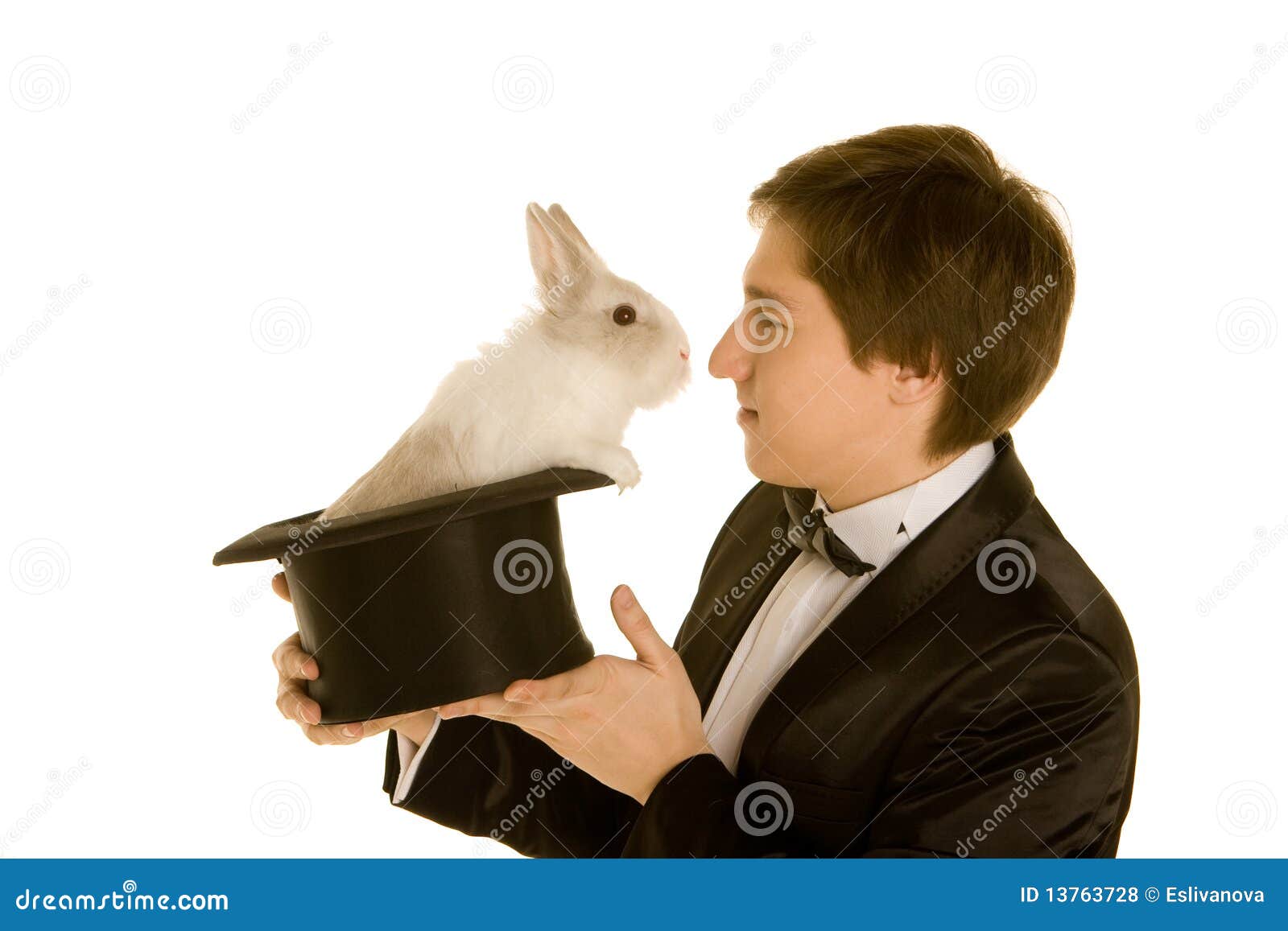 Man with a rabbit in a hat stock photo. Image of furry - 13763728