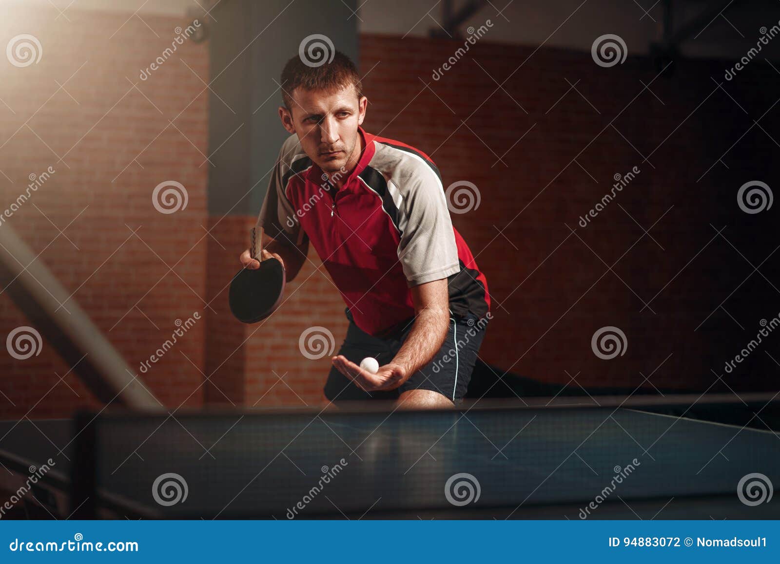 Man with Racket in Action, Playing Table Tennis Stock Photo - Image of ...