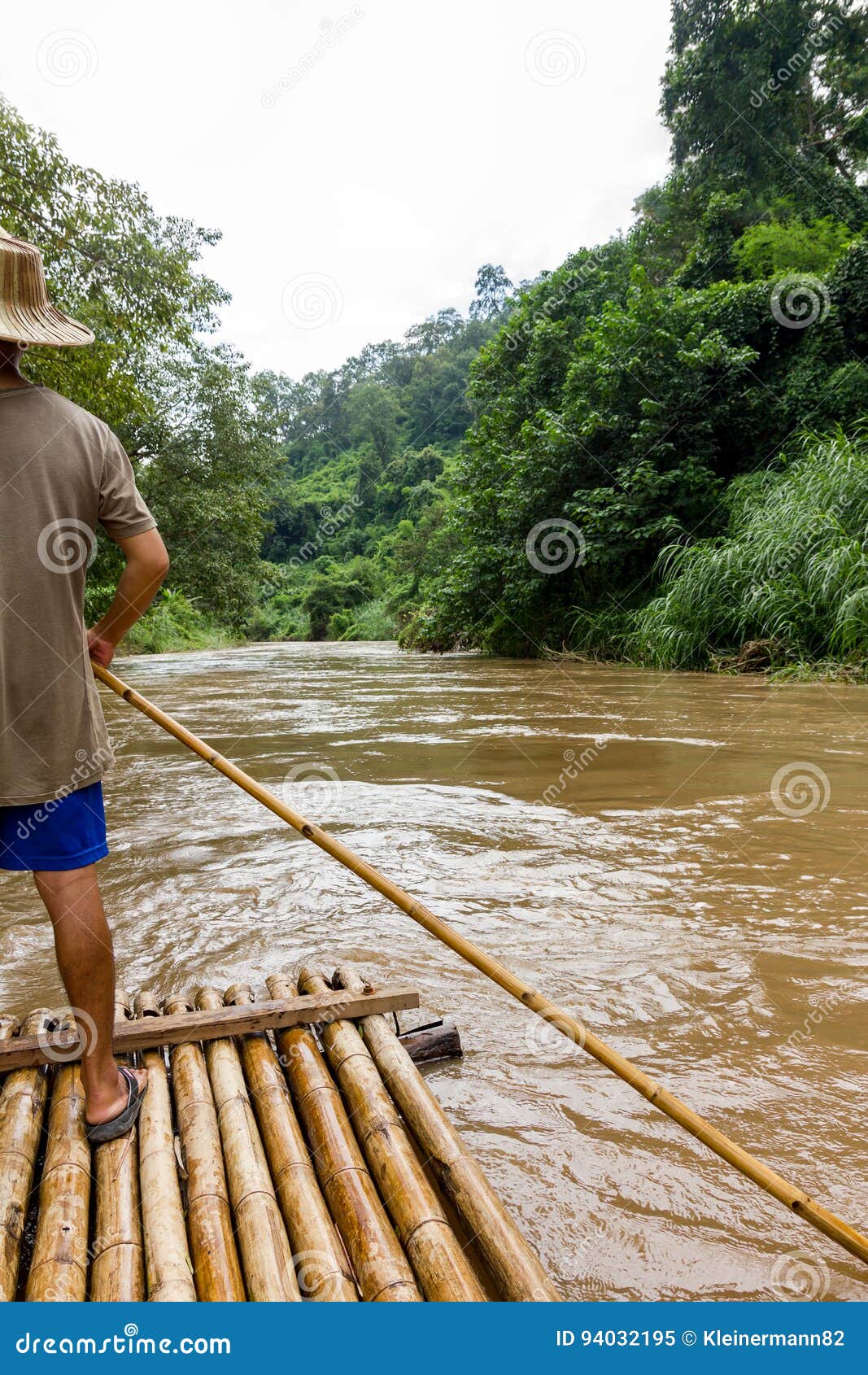 Man is Raft Along the River with a Bamboo Float Stock Image - Image of ...